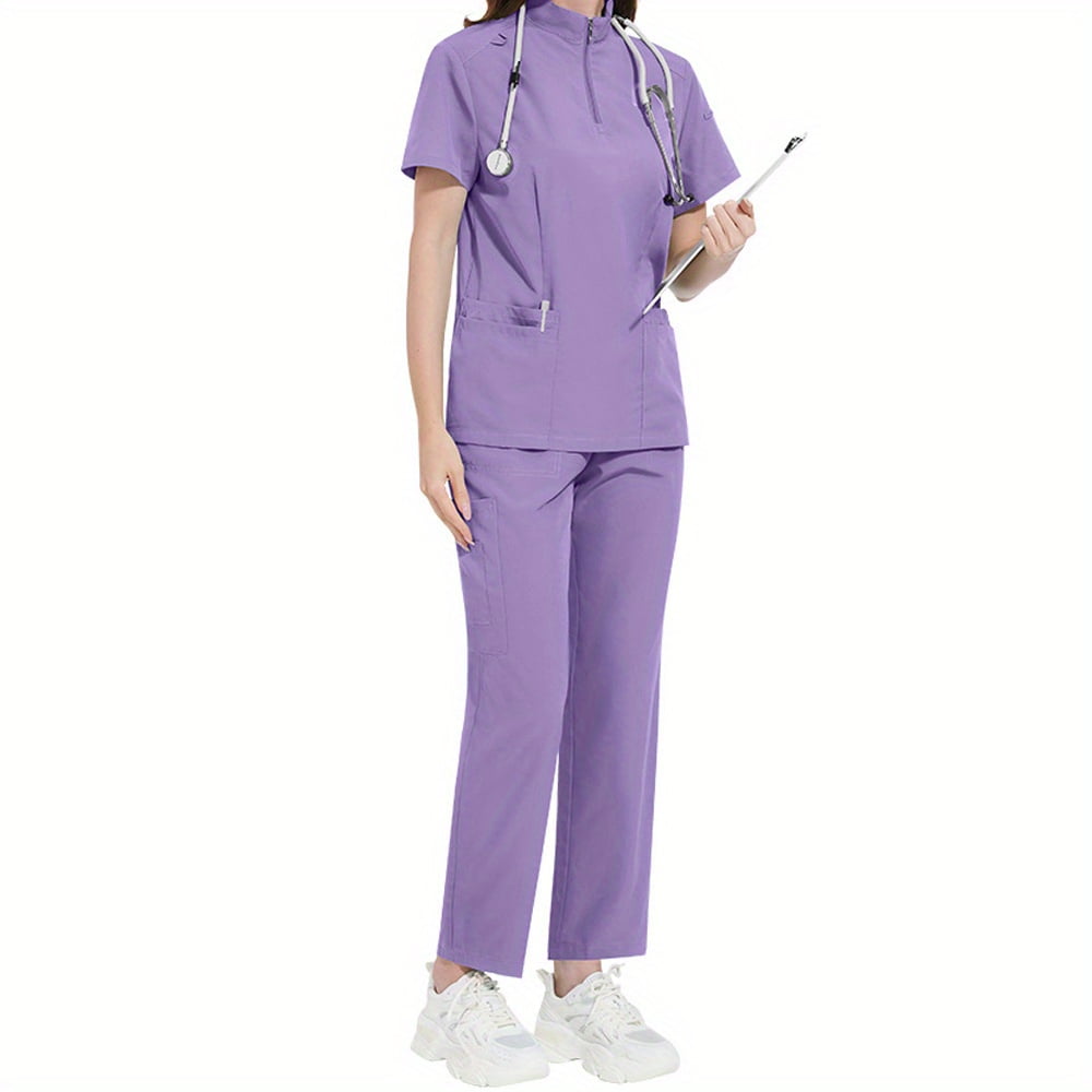 American Style ICU Nurse Workwear Solid Color Stand-up Collar Women's ...