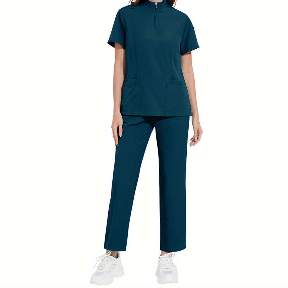 American Style ICU Nurse Workwear Solid Color Stand-up Collar Women's ...