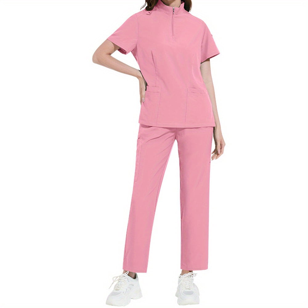 American Style ICU Nurse Workwear Solid Color Stand-up Collar Women's ...