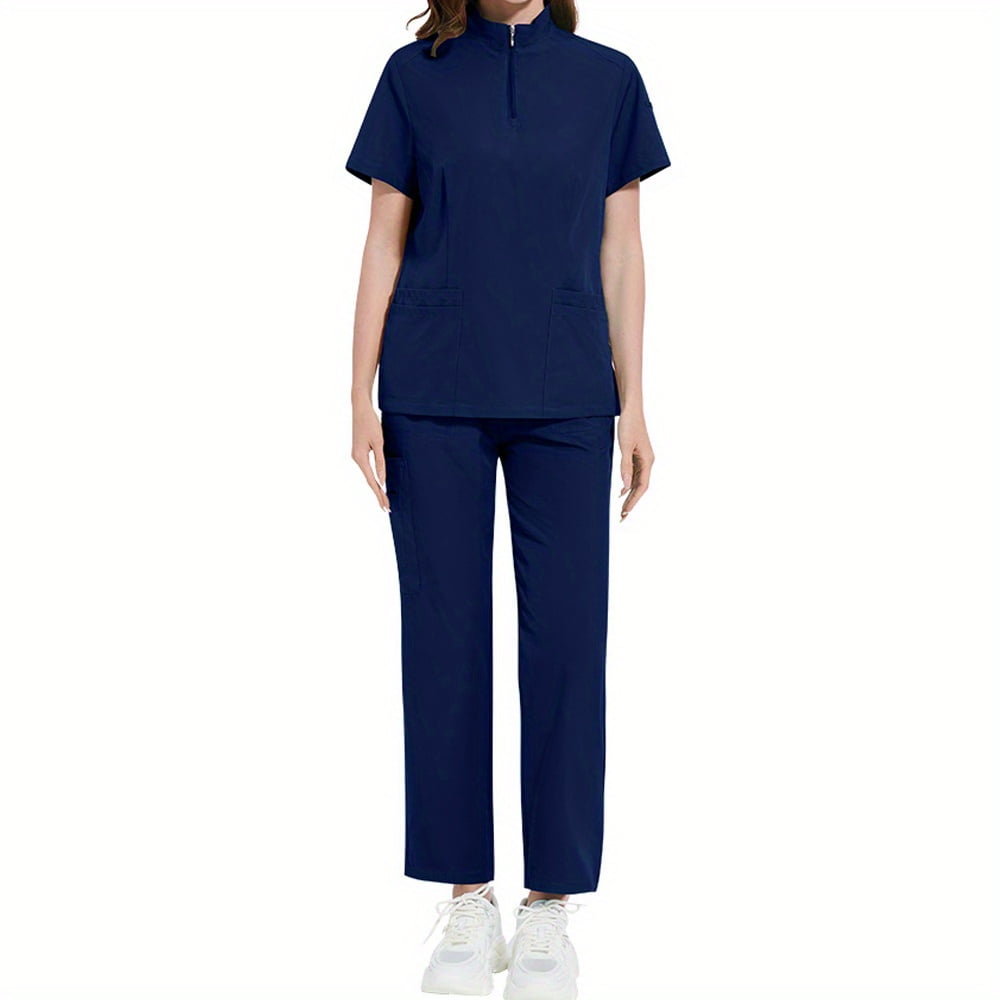 American Style ICU Nurse Workwear Solid Color Stand-up Collar Women's ...
