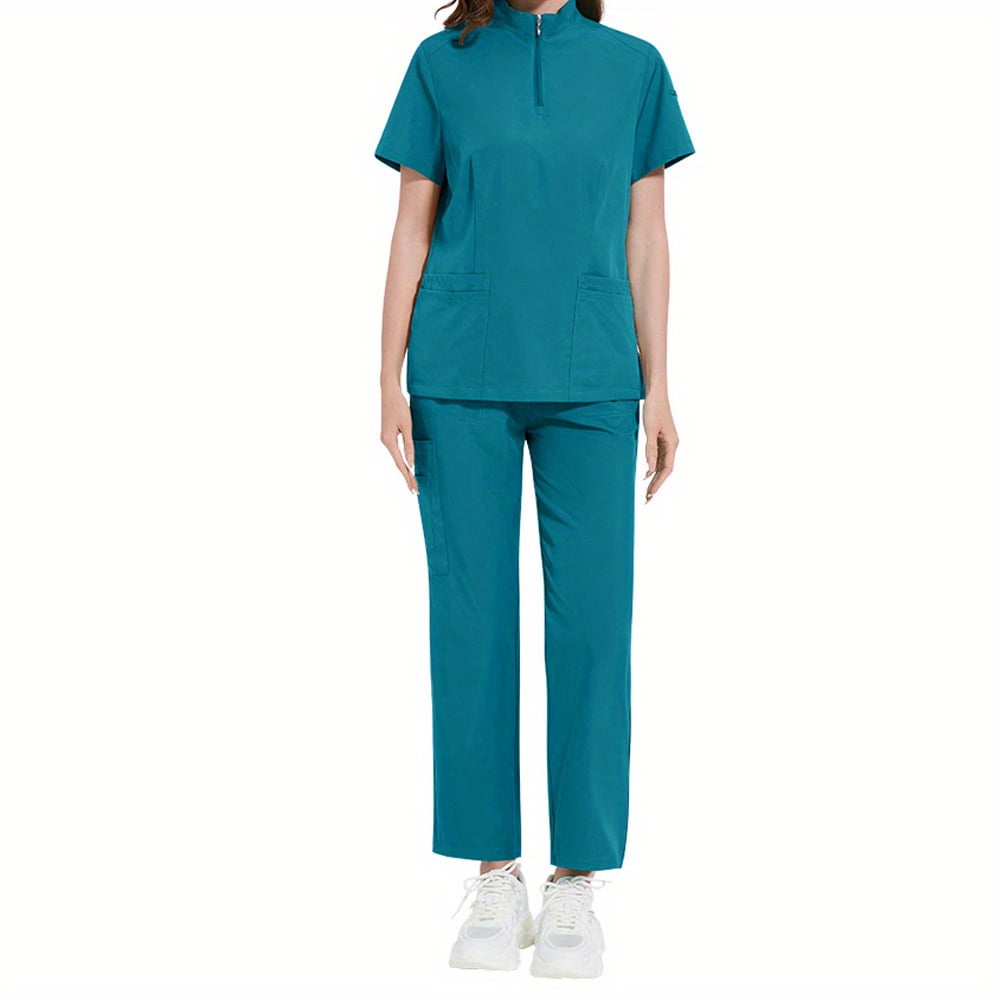 American Style ICU Nurse Workwear Solid Color Stand-up Collar Women's ...