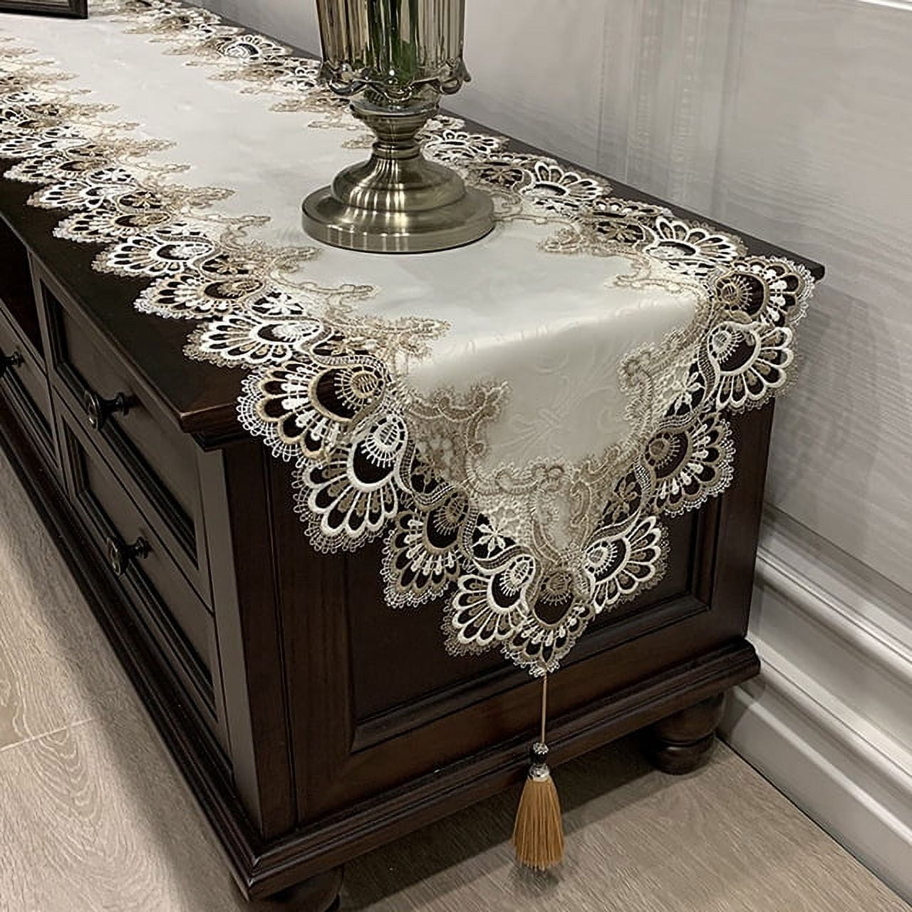 American Style Table Runner - 16x63 Inch Lace Embroidered Rectangular ...
