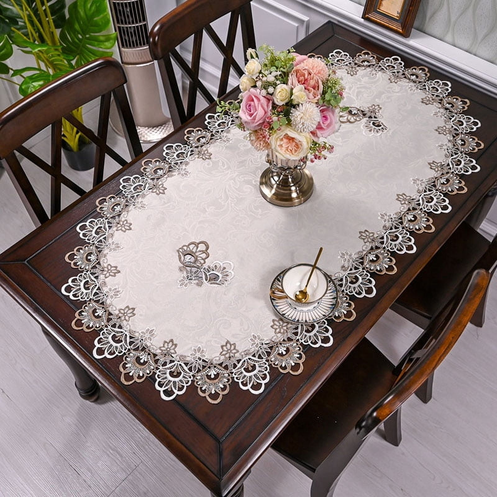 American Style Table Runner-Luxury Living Room Embroidery Lace Oval ...