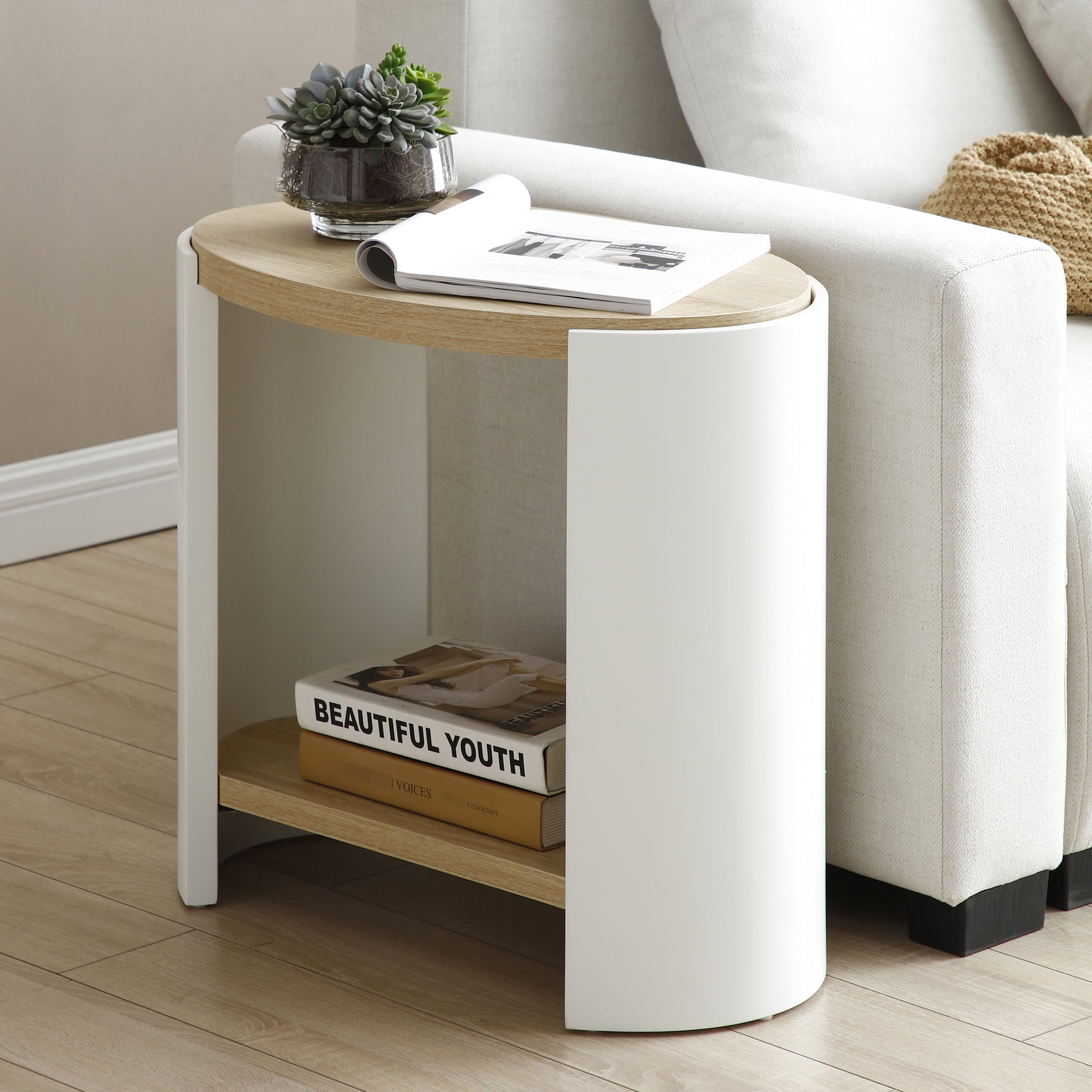 American Style Table With 2-layer Storage - Material, , White And ...