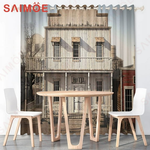 American Style Vintage Cowboy Hat Picture Custom Curtain Building Solid ...