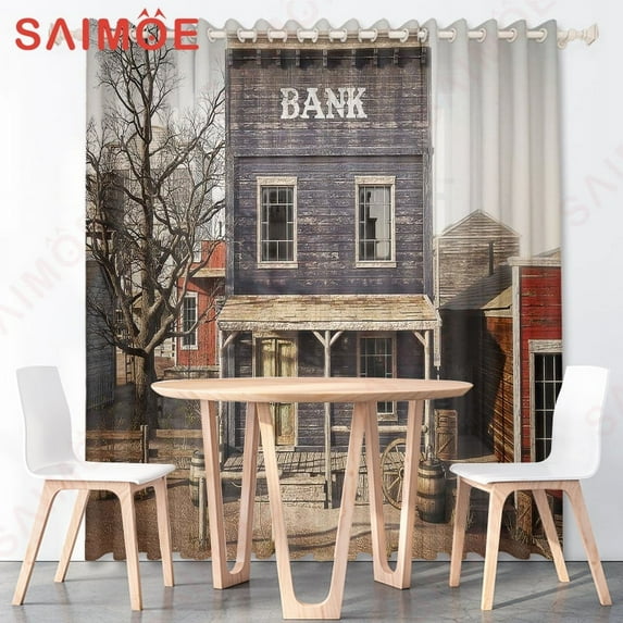 American Style Vintage Cowboy Hat Picture Custom Curtain Building Solid ...