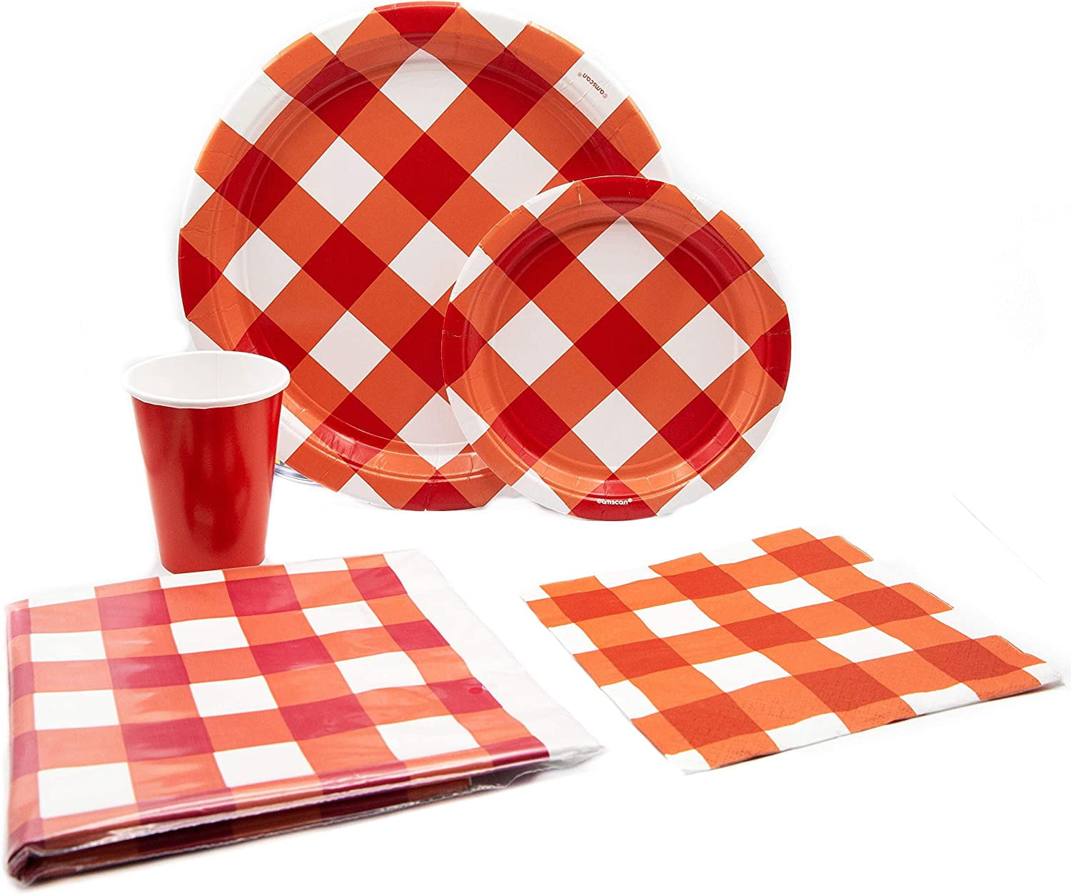 American Summer Red Gingham Picnic Pack! Disposable Paper Plates ...