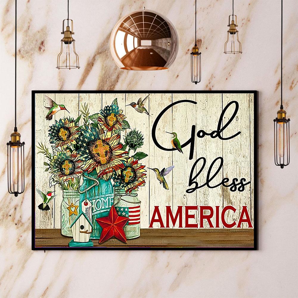 American Sunflower God Bless American Hummingbird Paper Poster No Frame Matte Wall Art Decor 11 ...