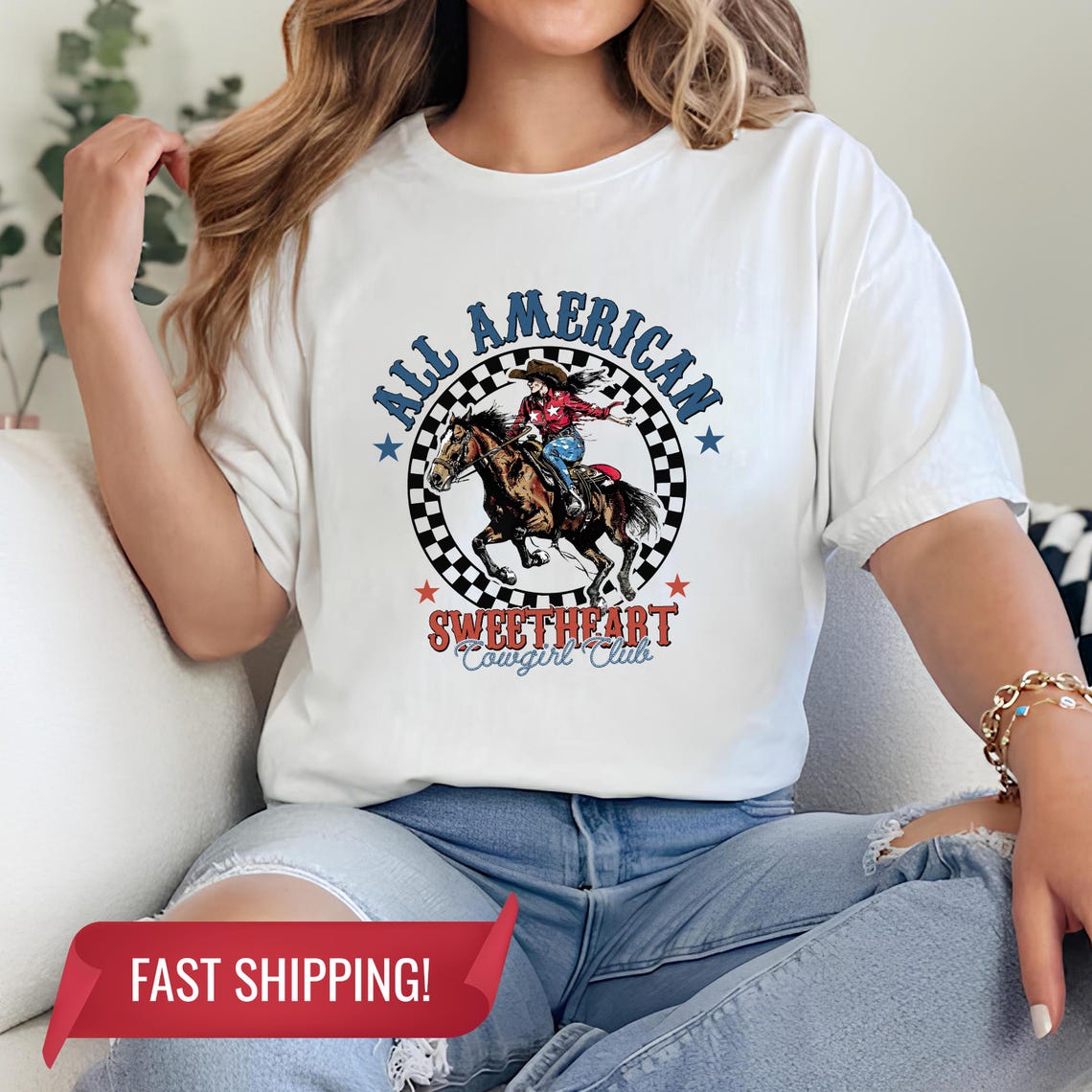 All American Sweetheart Cowgirl Club T-Shirt, Retro Rodeo Horse Western ...