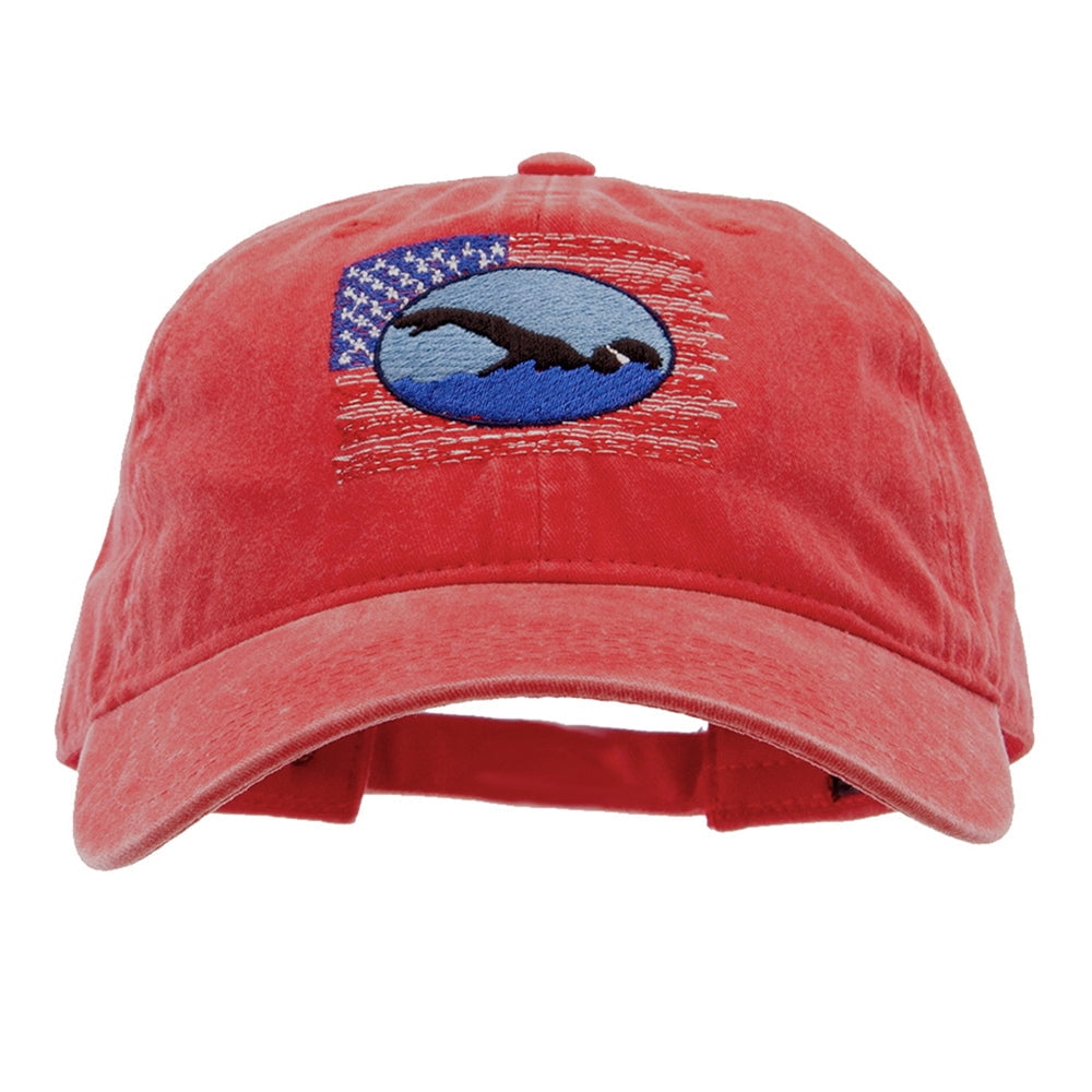 American Swimmer Embroidered Unstructured Pigment Dyed Cotton Cap - Red ...