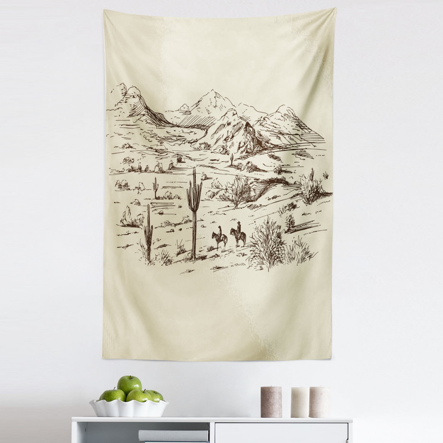 American Tapestry, Wild West Landscape Illustration Mountains Desert ...