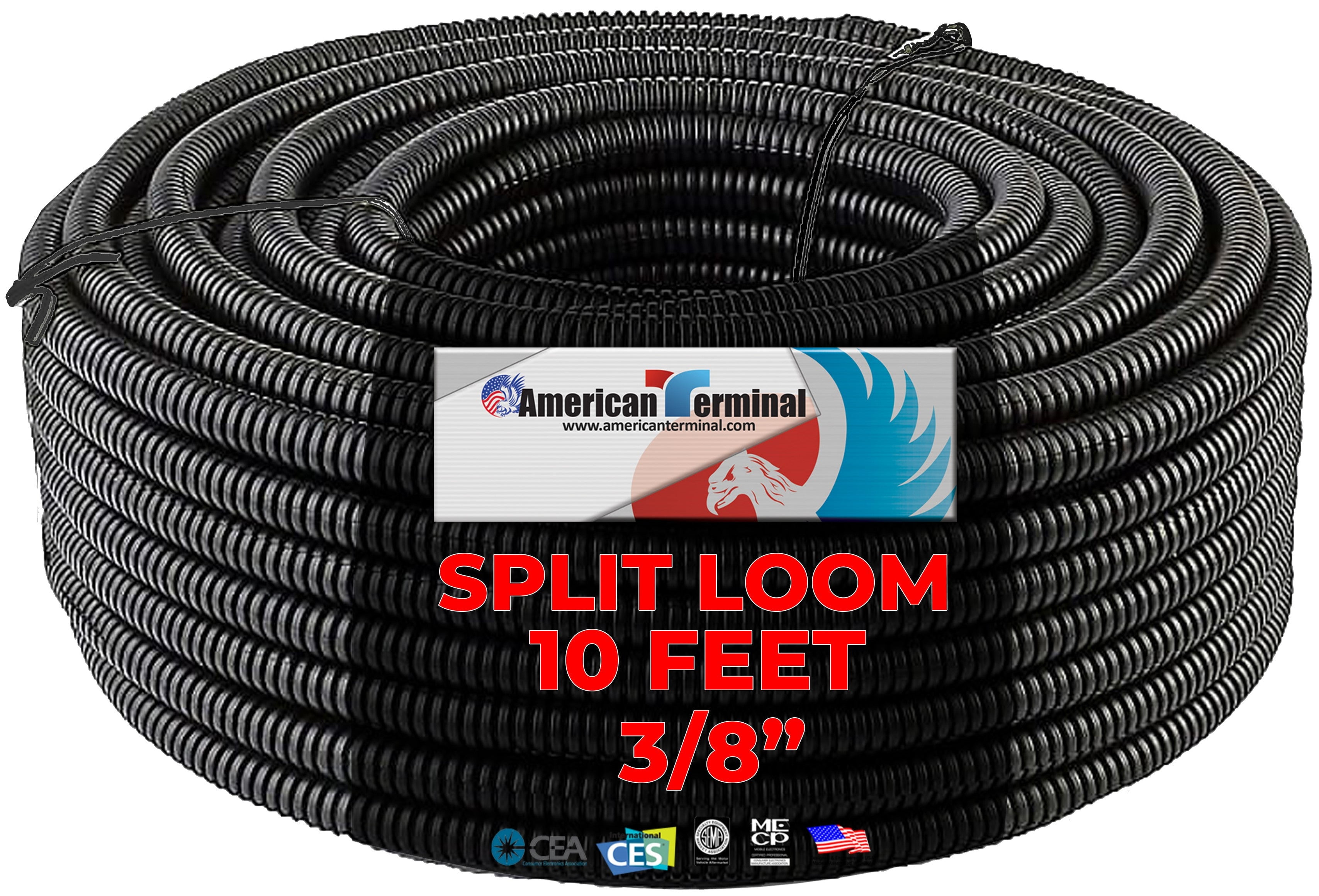 American Terminal 10 Ft. 3/8" Split Wire Loom Conduit Polyethylene Tubing Black Color Sleeve ...