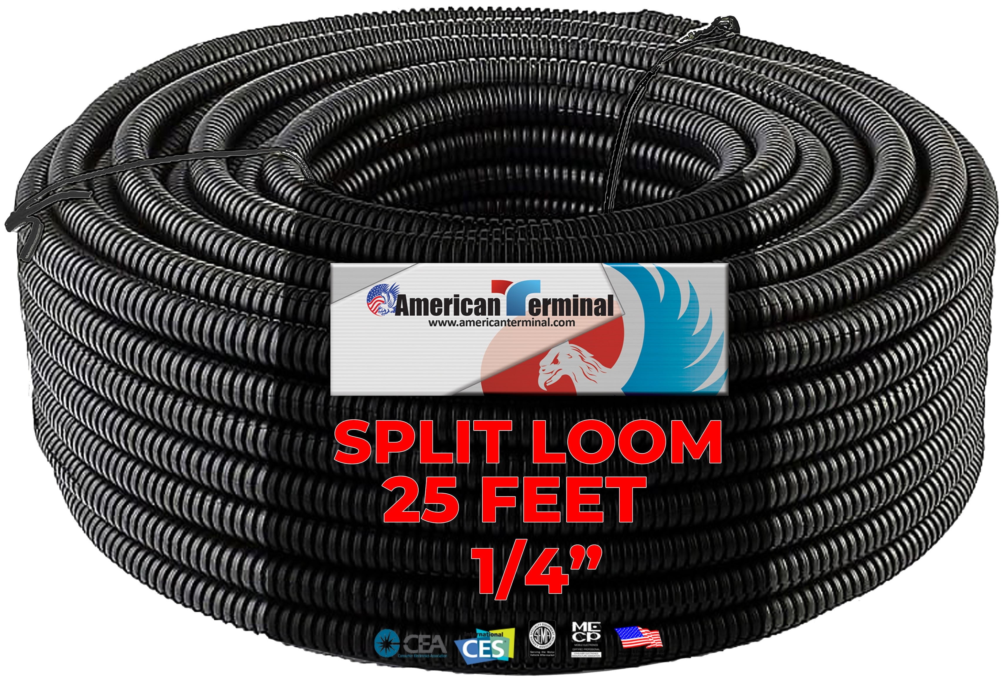 American Terminal 25 Ft 1/4" Split Wire Loom Conduit Polyethylene ...
