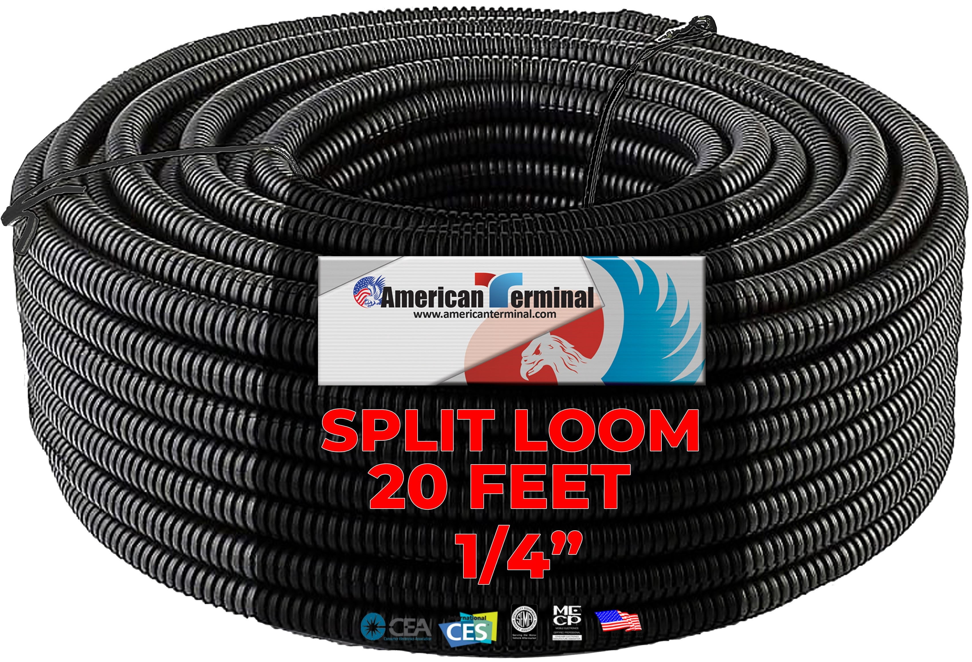 American Terminal ASLT14-20 20' 1/4" 5mm Split Wire Loom Tubing ...