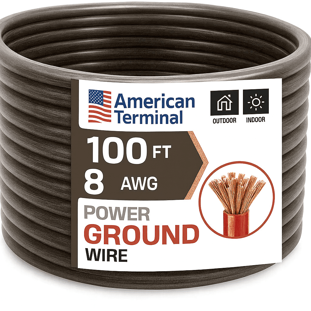 American Terminal ATP8G100BK 8GA 100' Black Power Ground Wire Car Audio ...