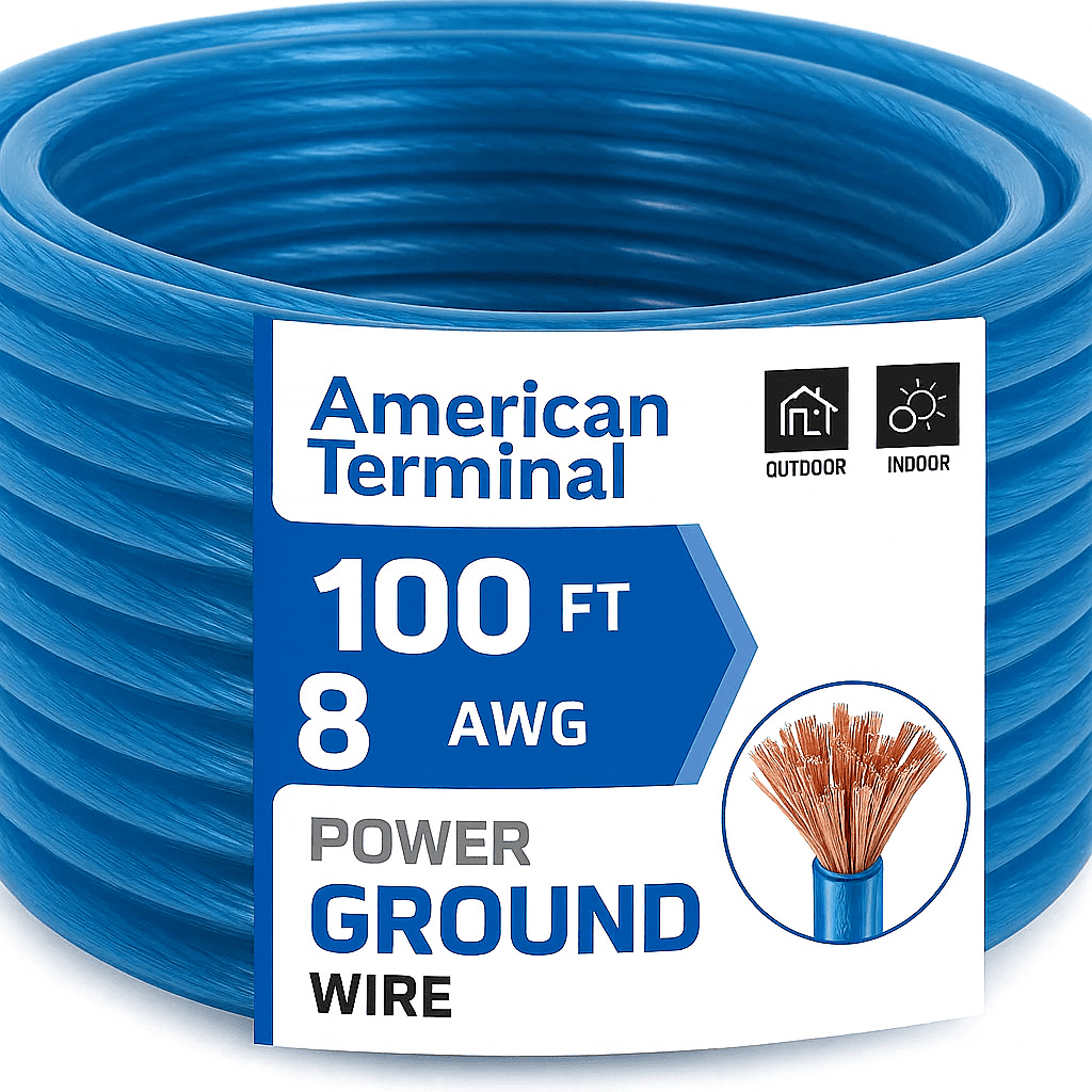 American Terminal ATP8G100BL 8GA 100' Blue Power Ground Wire Car Audio ...