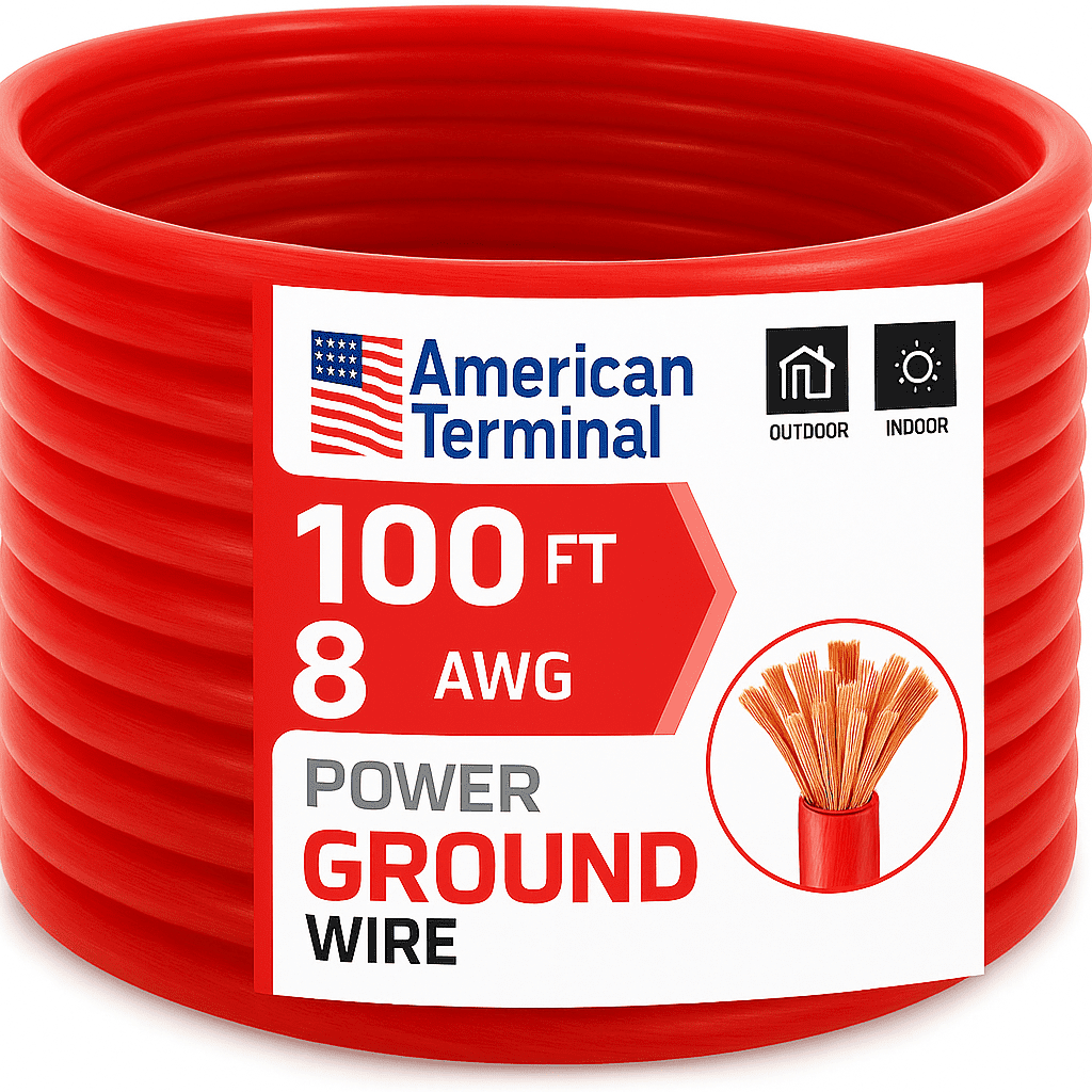 American Terminal ATP8G100RD 8GA 100' Red Power Ground Wire Car Audio ...