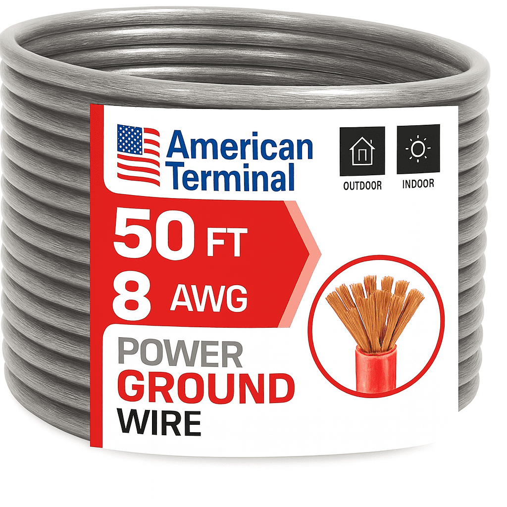 American Terminal ATP8G50SL 8GA 50' Silver Power Ground Wire Car Audio ...