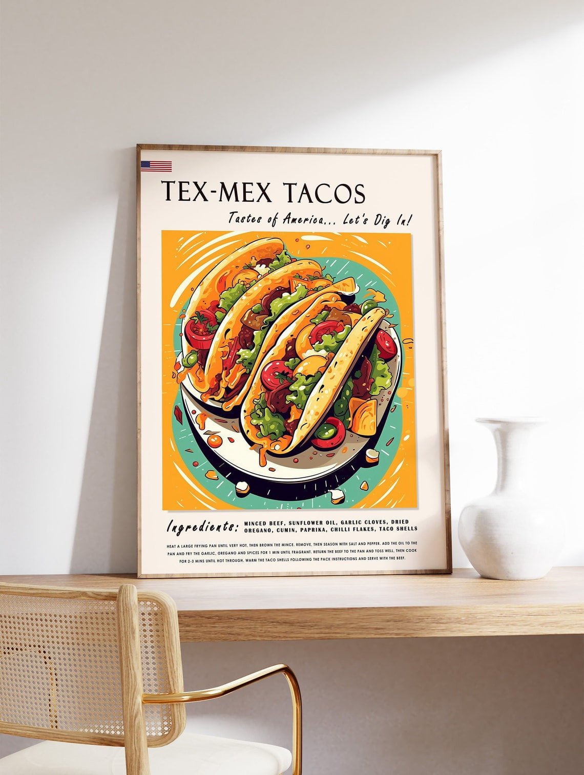 American Tex Mex Tacos Poster, Mexican Food Print, Usa Food Art ...