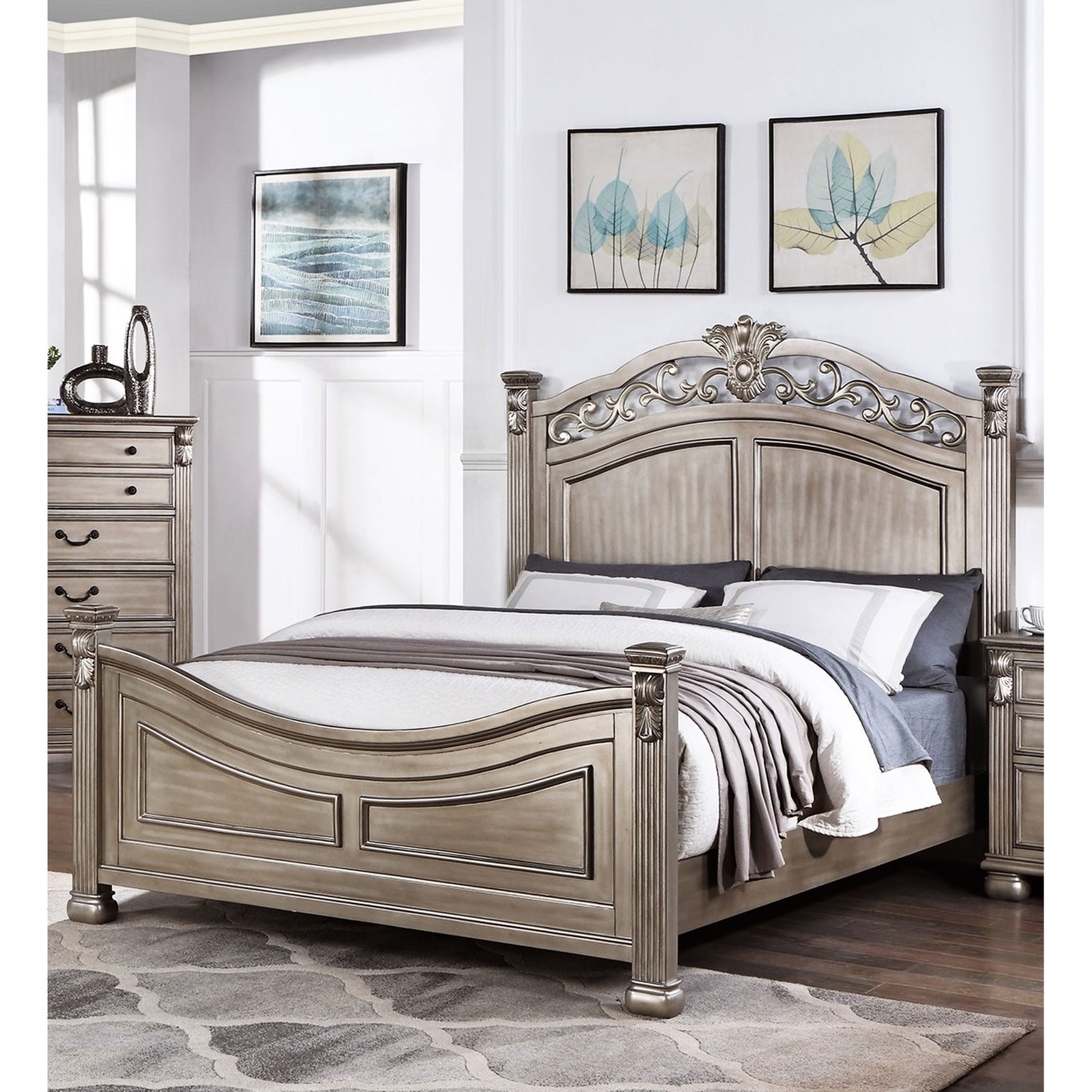 American Traditional Antique Silver Bed - Queen Size for Bedroom ...