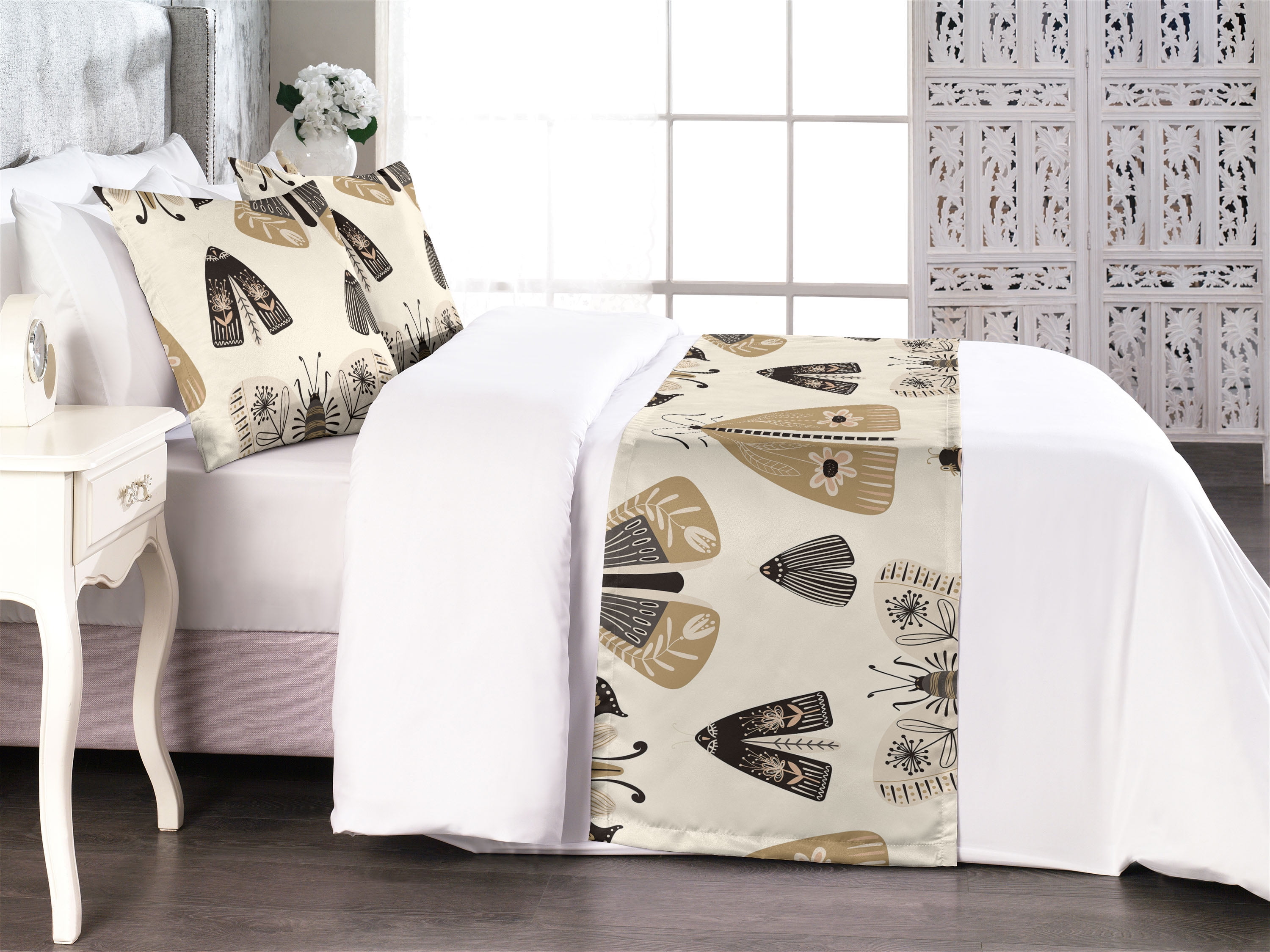 American Traditional Bed Runner Set, Oldschool Inspired Moth ...