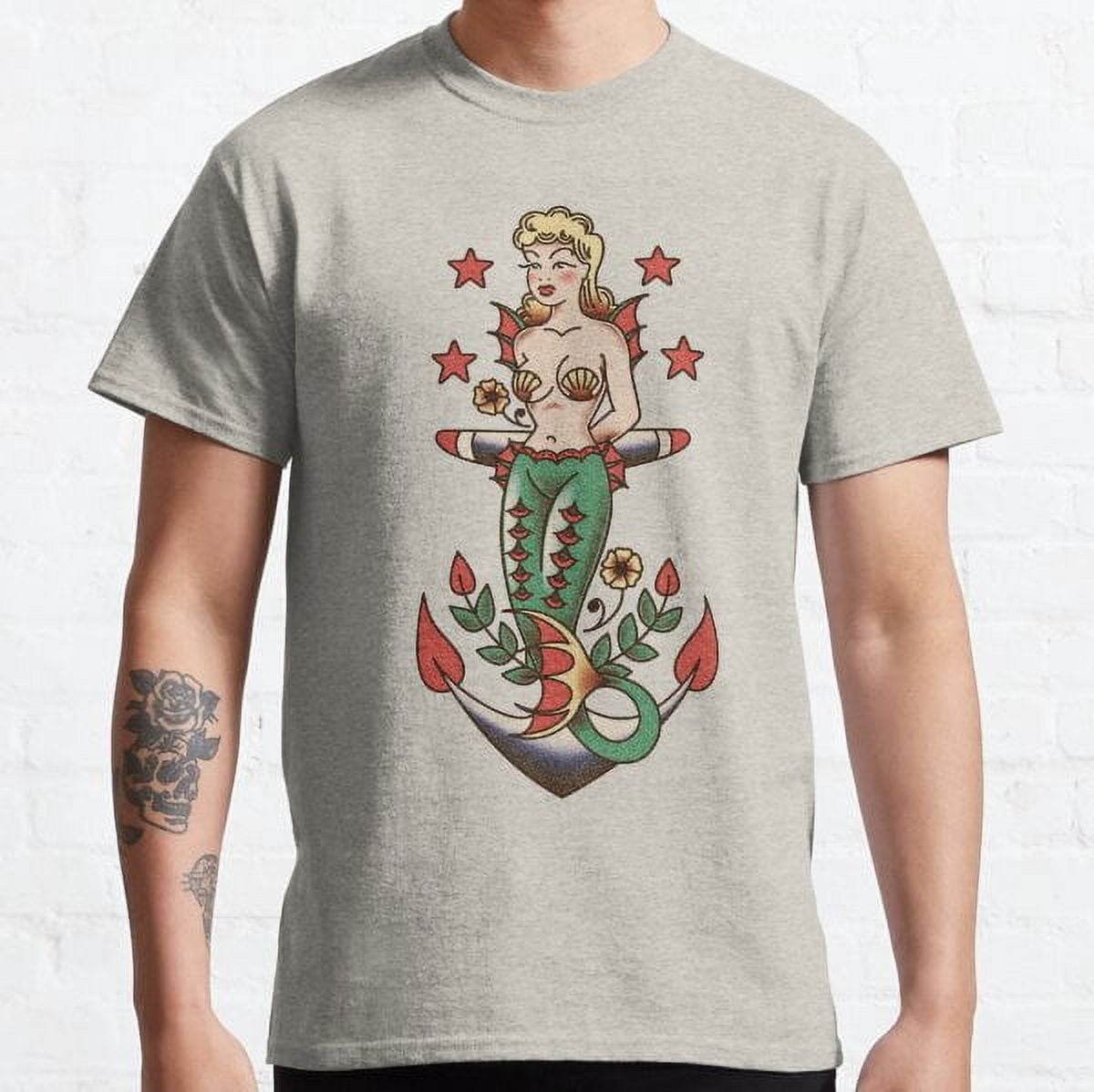 American Traditional Nautical Mermaid And Anchor Classic T-shirt ...