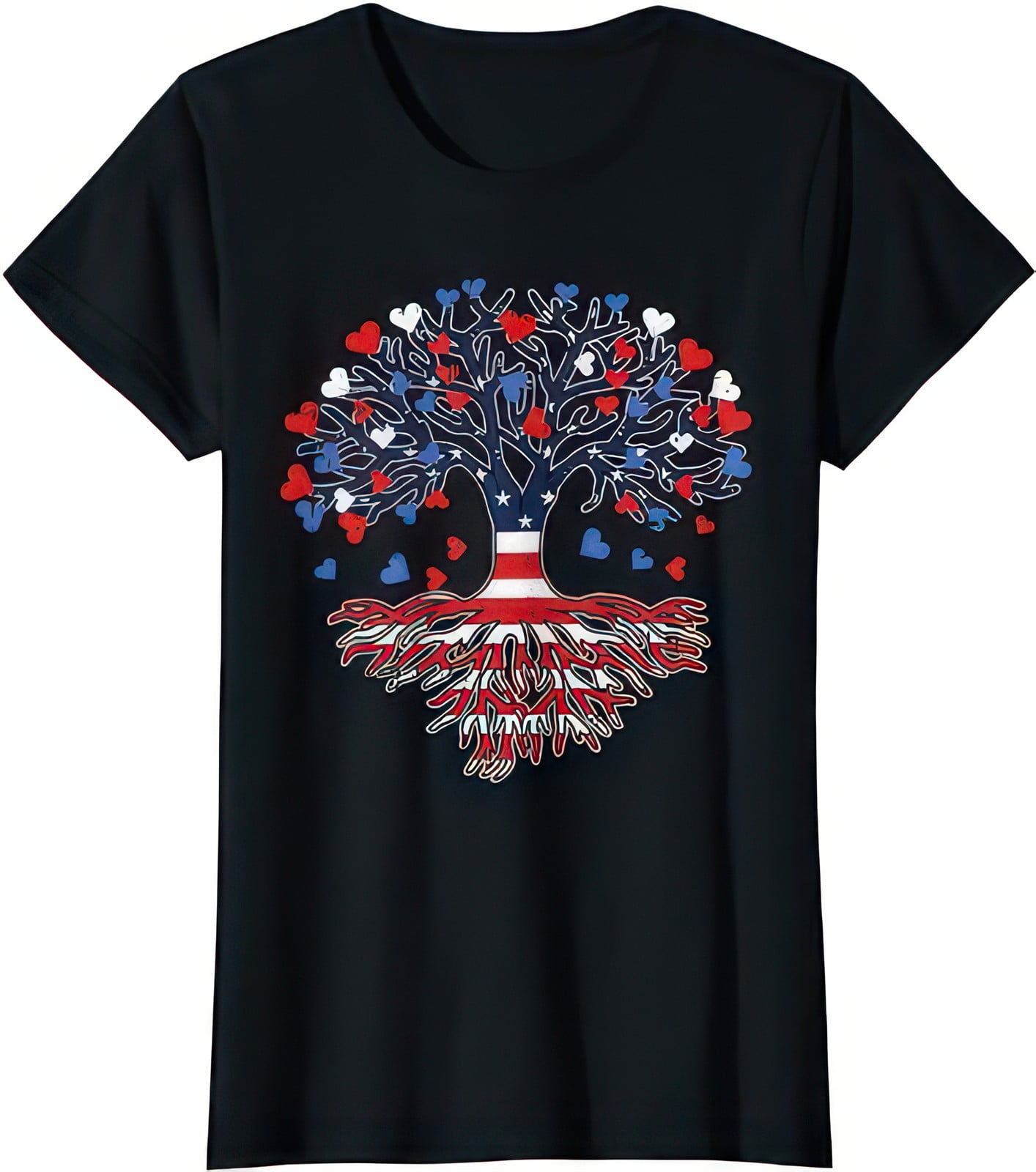 American Tree 4th Of July USA Flag Hearts Roots Patriotic T-Shirt T ...