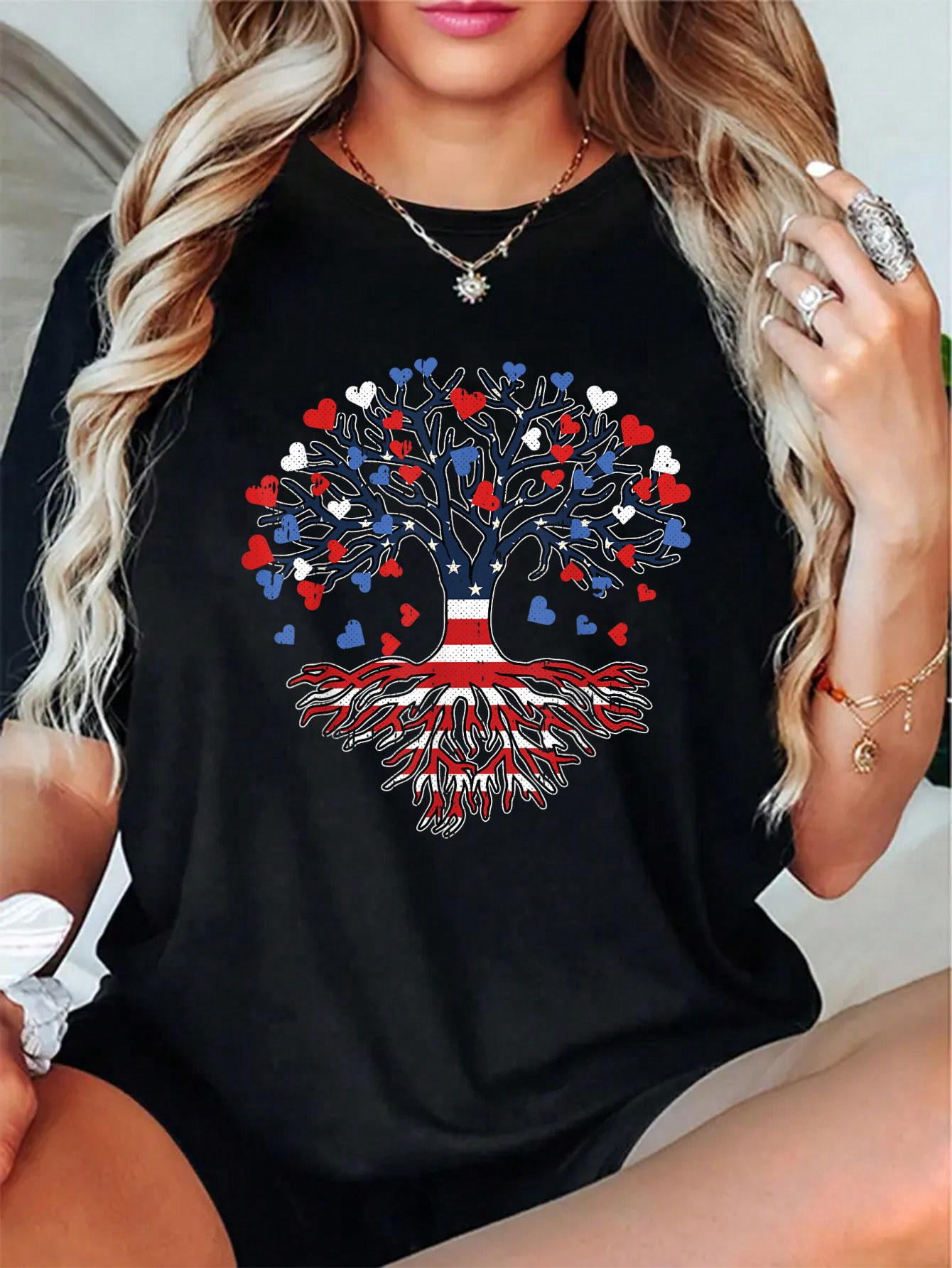 American Tree 4th of July USA Flag Hearts Roots T-Shirt - Walmart.com