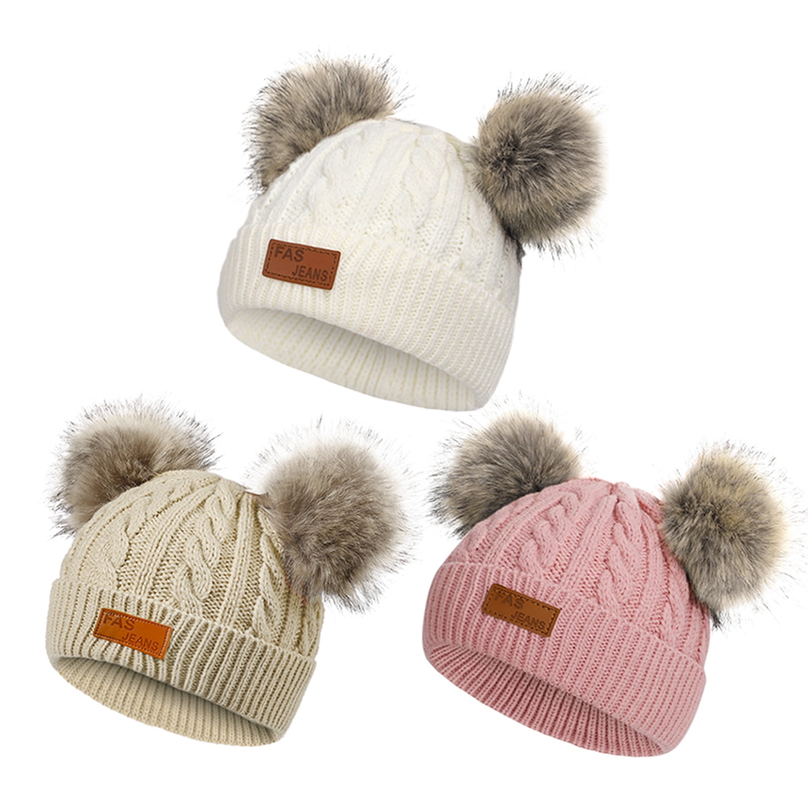 American Trends Baby Beanie Double Pom Pom Hat Kid Toddler Beanies Knit ...