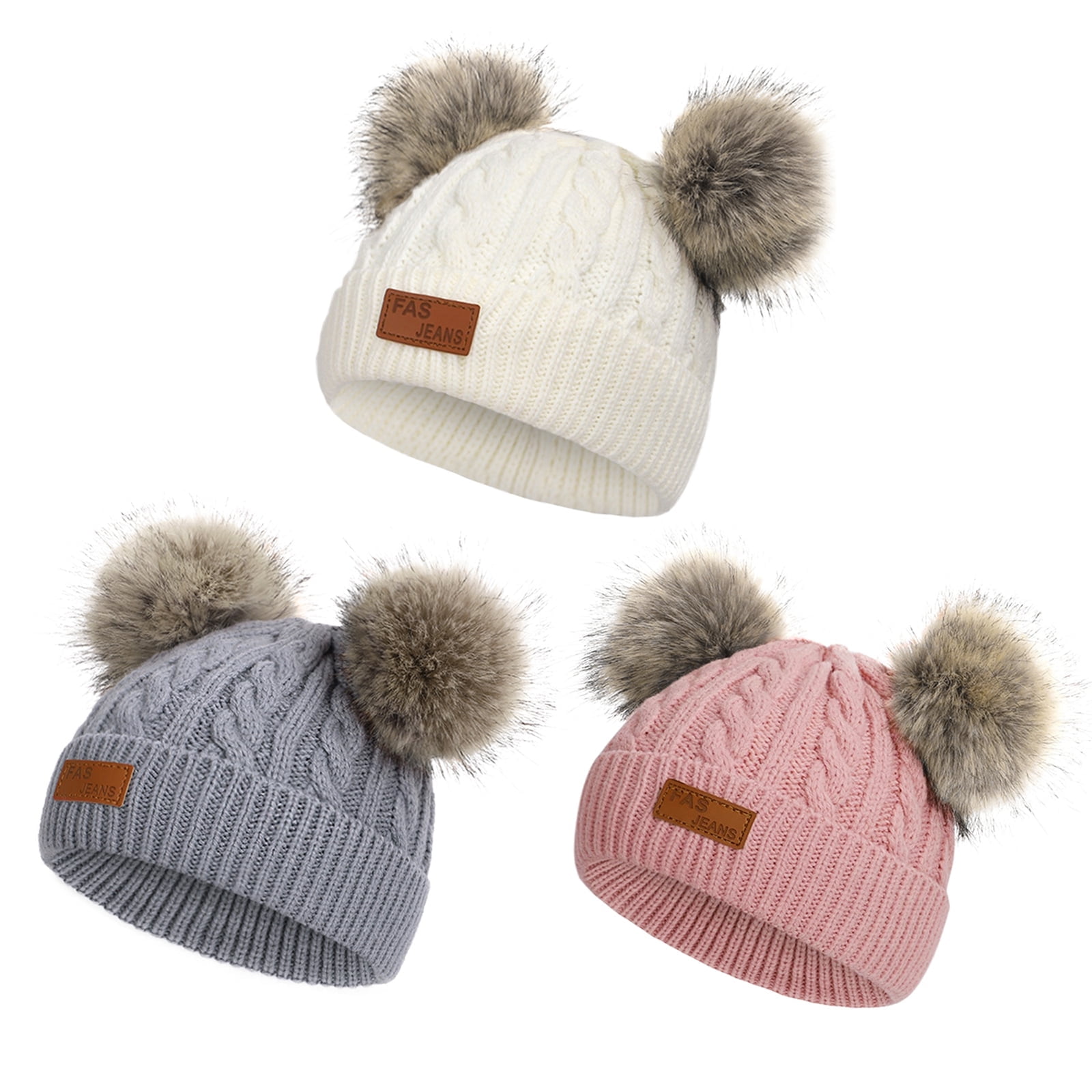 American Trends Baby Beanie Double Pom Pom Hat Kid Toddler Beanies Knit ...
