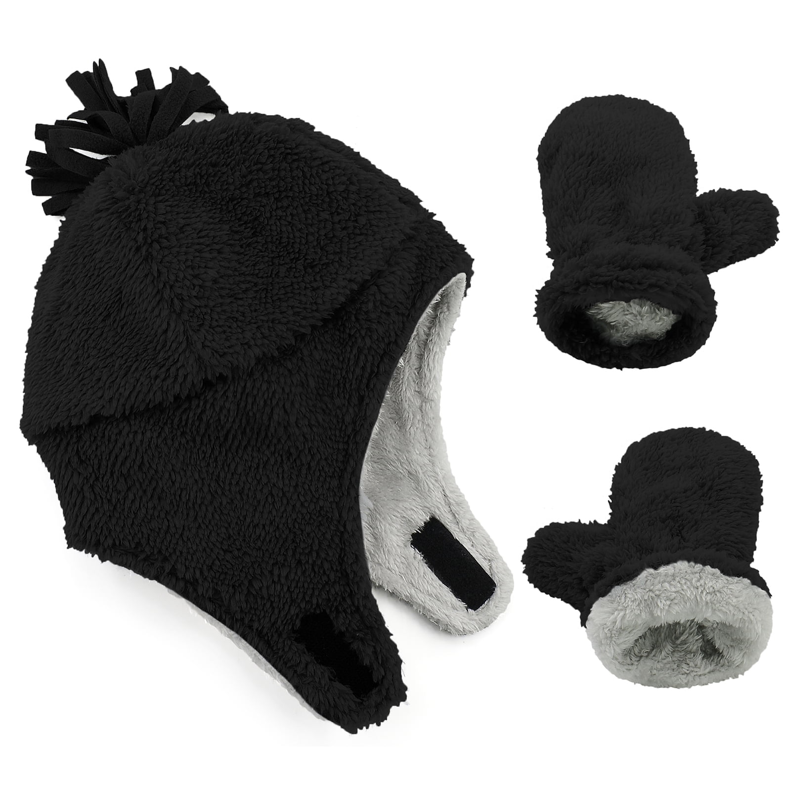 American Trends Infant Winter Hat & Mittens Set, Sherpa Lined, Earflaps ...