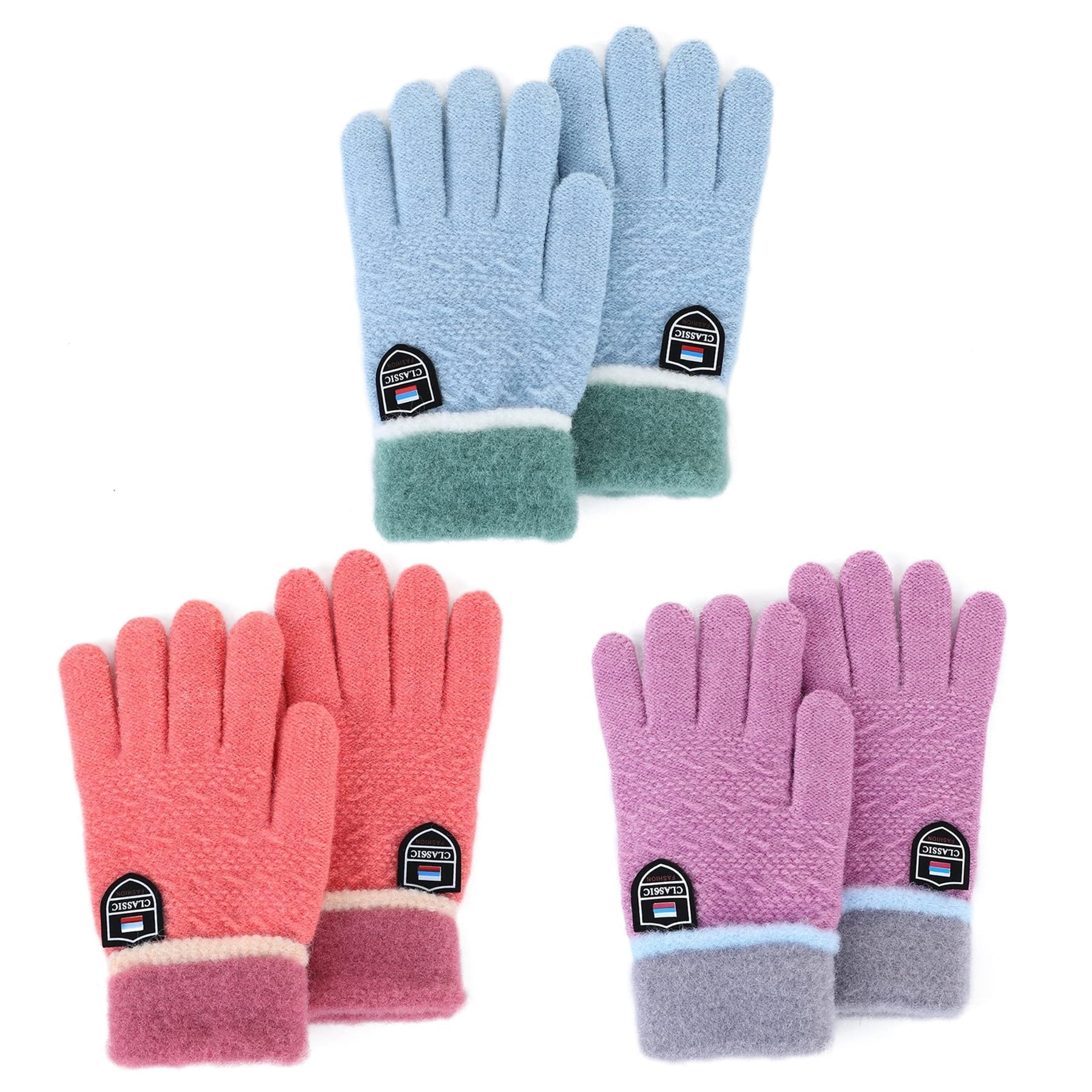American Trends Kids Gloves Winter Warm Fleece Lined Gloves Kids Knit ...