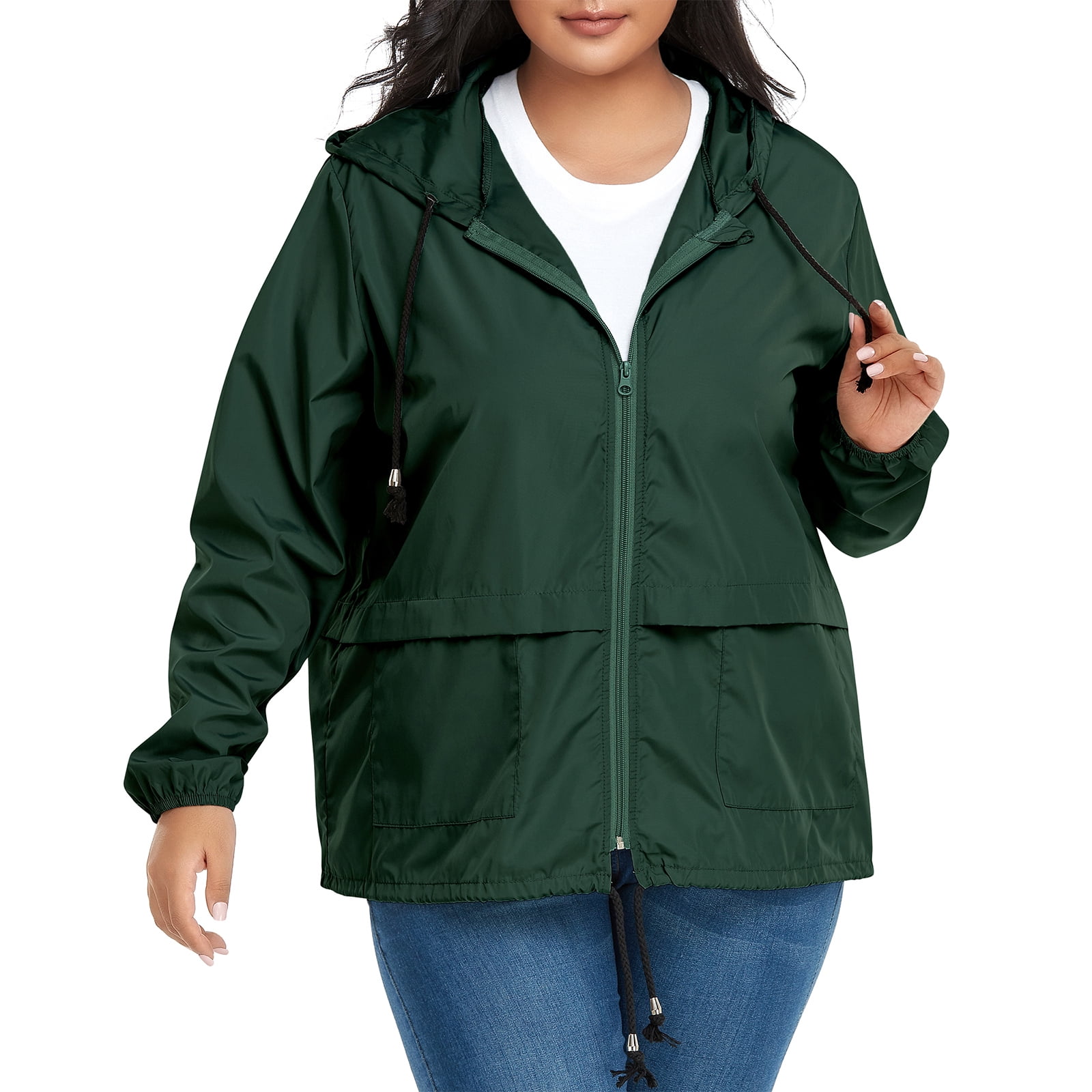 Ponceau Plus Size Rain Jacket for Women Raincoat Waterproof with Hood ...