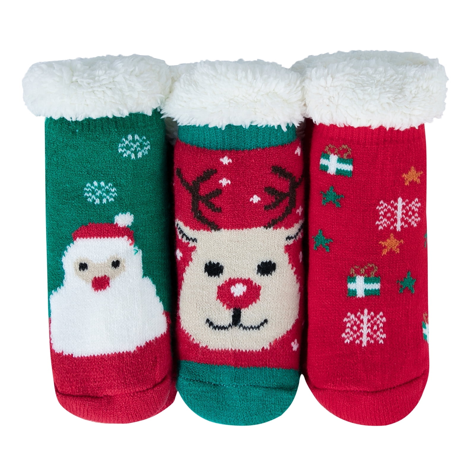 American Trends Toddler Kids Fuzzy Christmas Socks, Non Skid Warm Cozy ...