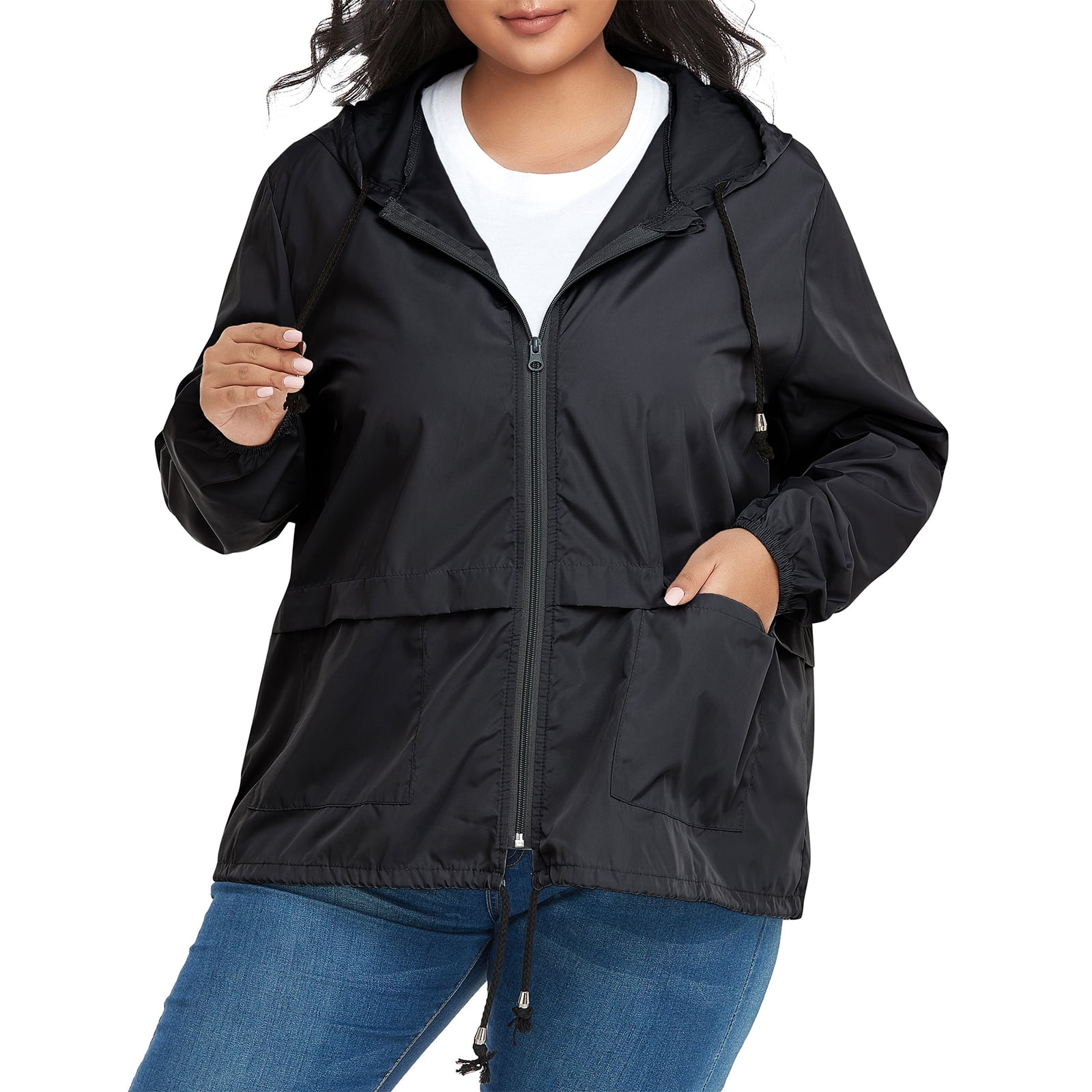 Ponceau Plus Size Rain Jacket, Waterproof Lightweight Raincoat with ...