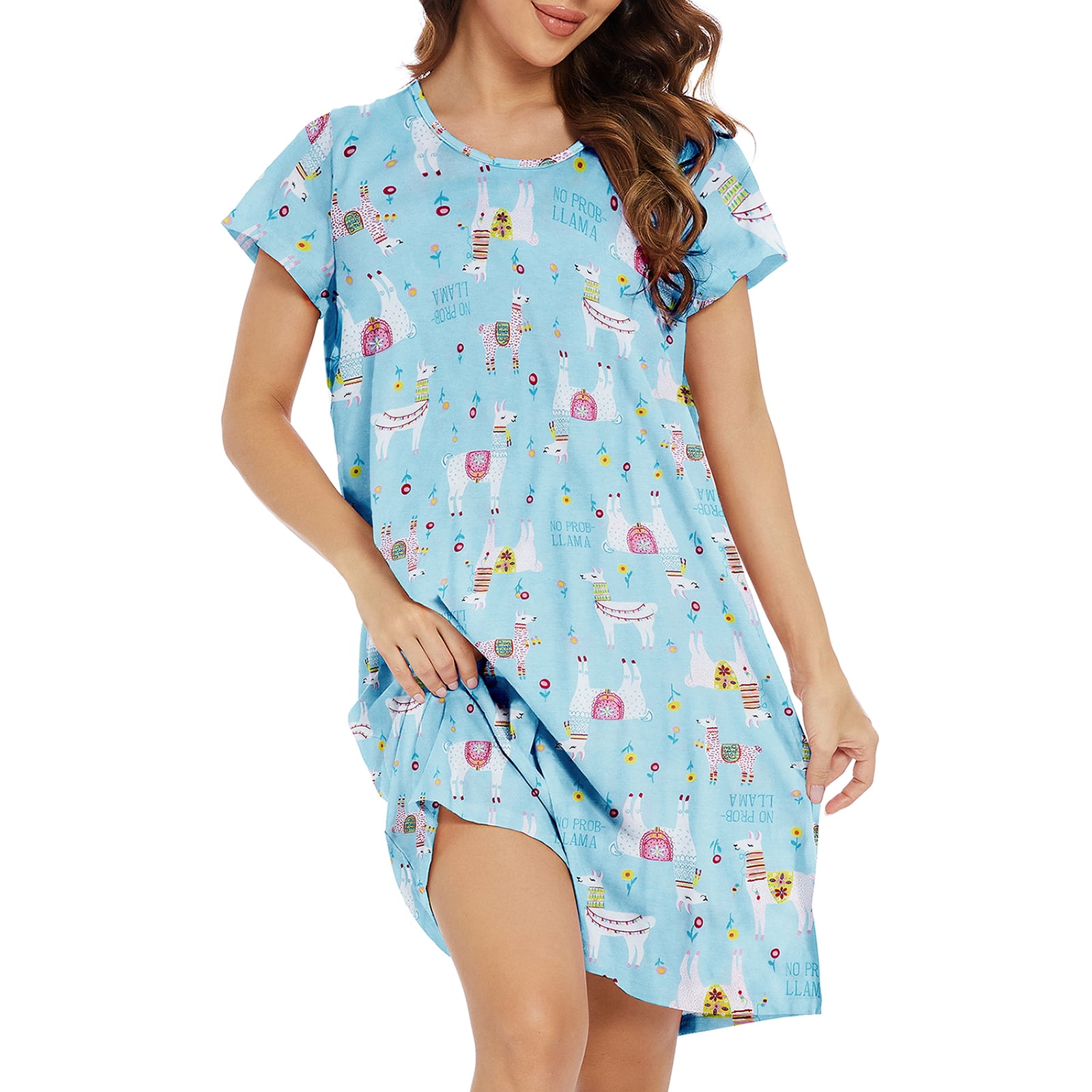 American Trends Women's Cotton Nightshirt, Cartoon Printed Sleep Dress ...