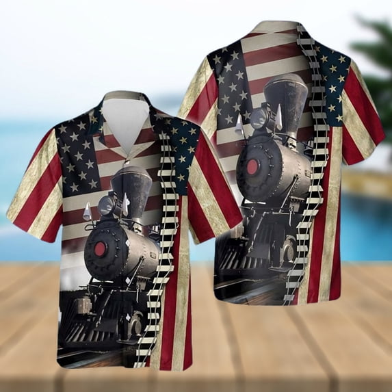 American Type Steam Locomotive Hawaiian Shirt - Walmart.com