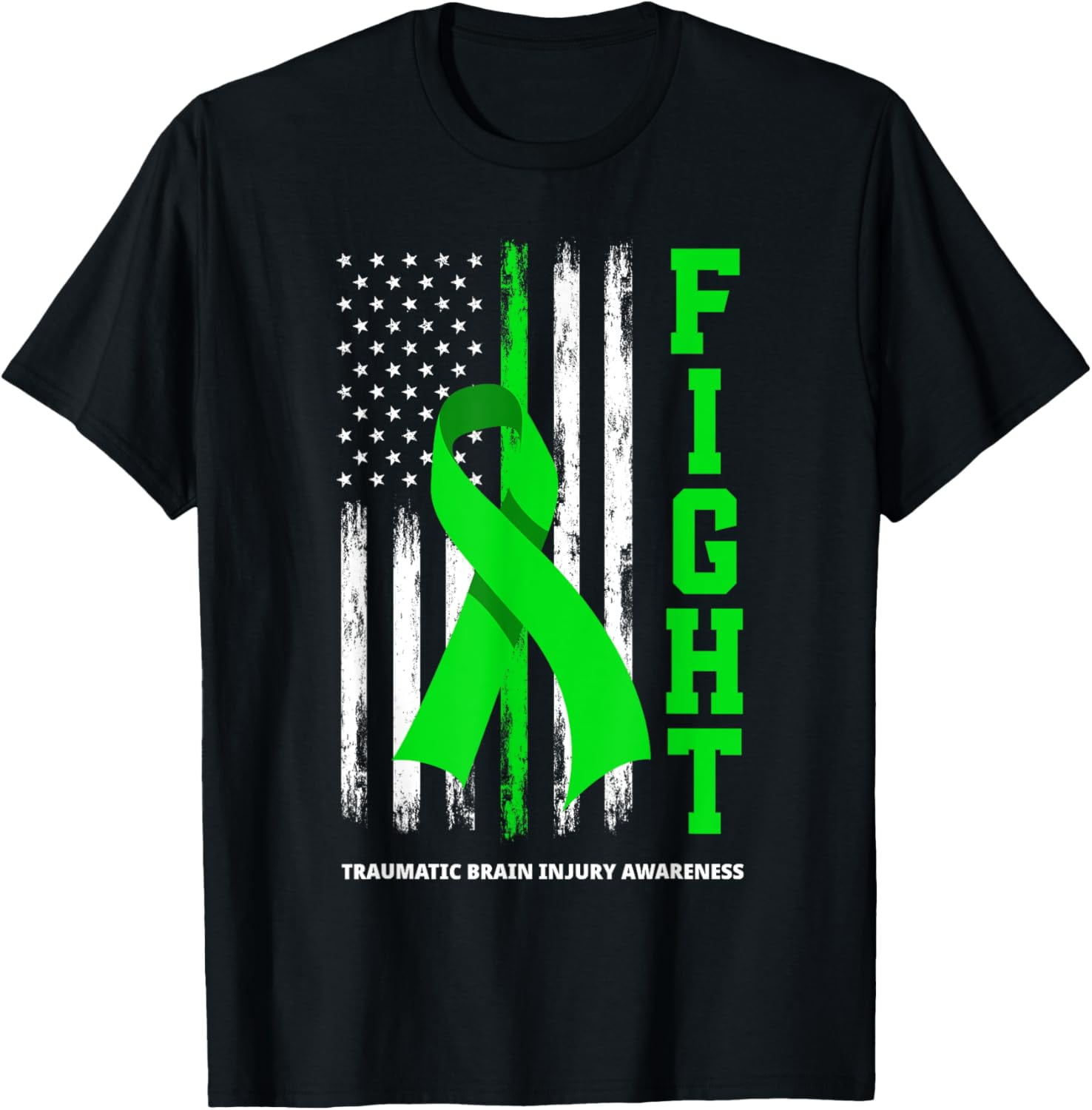 American US Flag Fight Traumatic Brain Injury Awareness T-Shirt ...