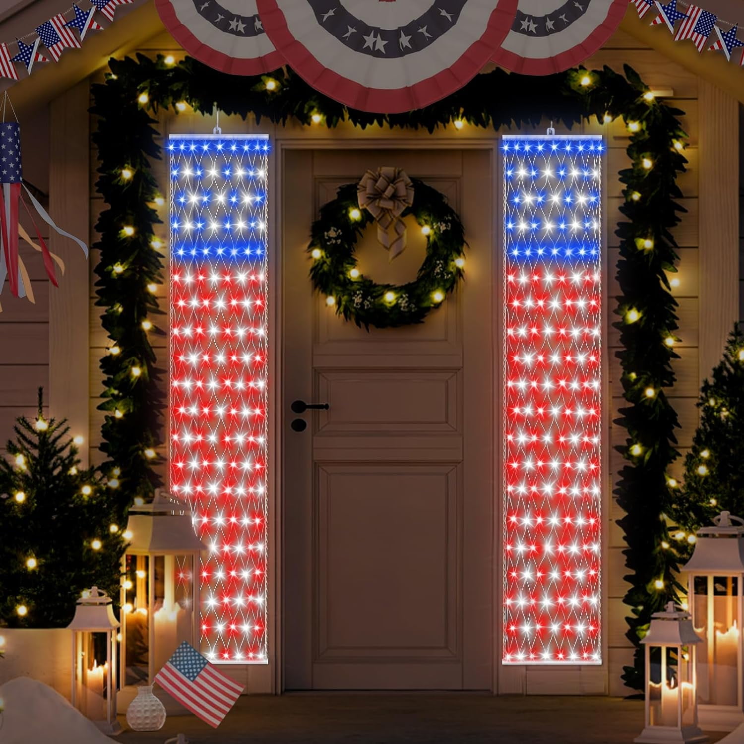 American US Flag Lights, 420 LEDs Waterproof USA Flag Net Lights, 6.75 ...