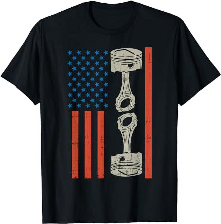 American US Flag Piston Racing Race Car Driver Racer Gift Black T-Shirt ...