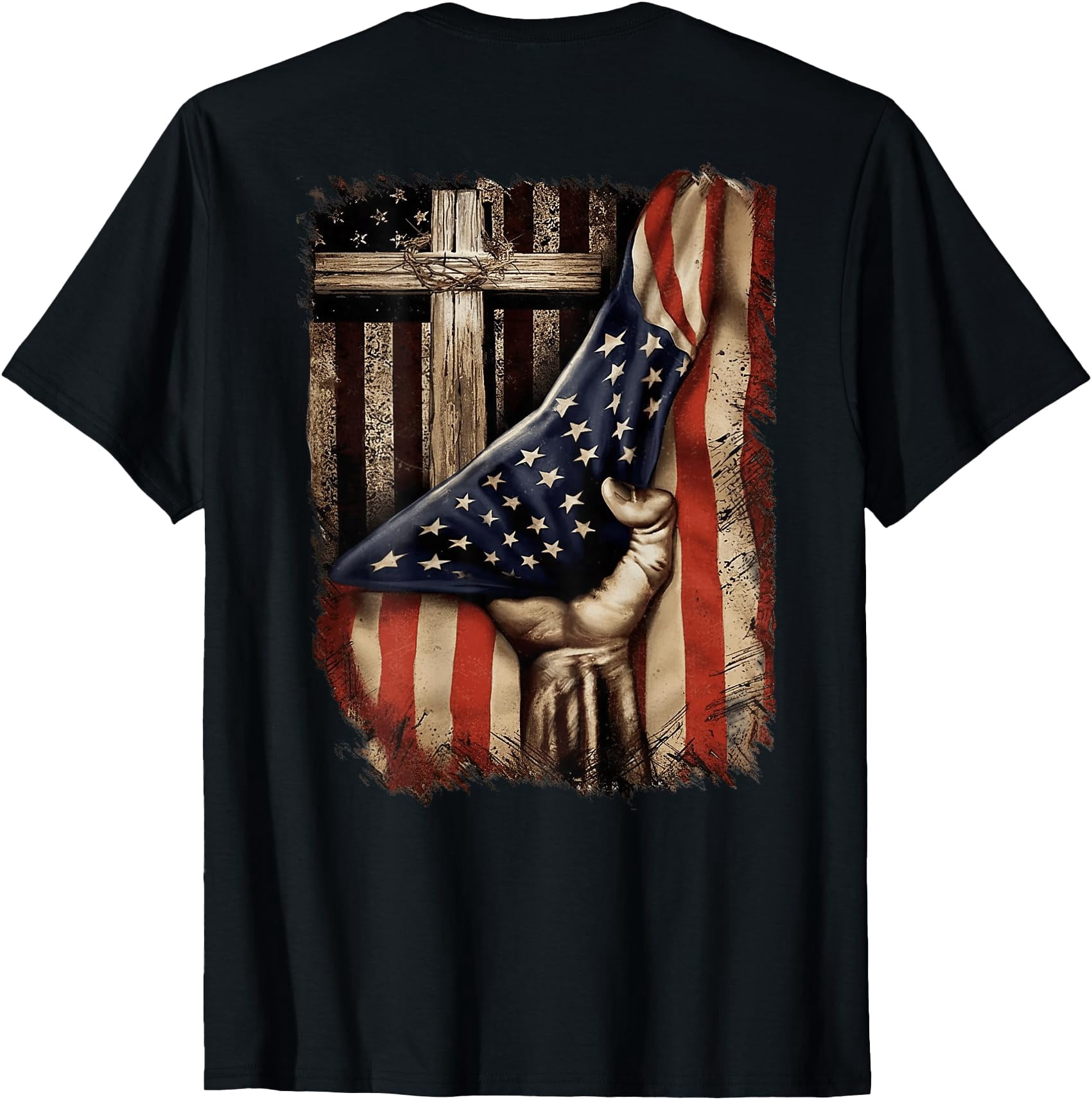 American USA Flag Christian Cross Patriotic (On Back) T-Shirt - Walmart.com