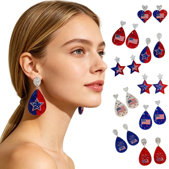 American USA Flag Earrings for Women， Cubic Zircon Dangle Drop Earrings ...