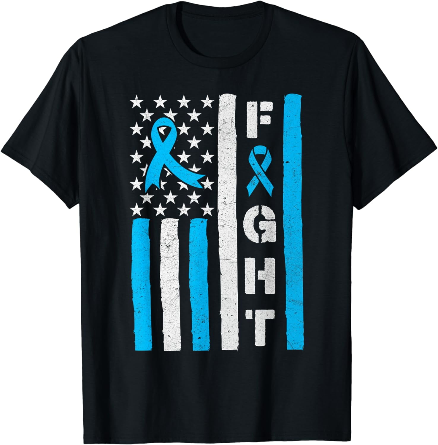 American USA Flag Fight Blue Ribbon ALS Awareness May Month Cotton T ...