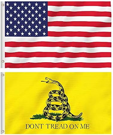 American USA Flag and Gadsden Don't Tread On Me Flag, 2 Polyester Flags ...