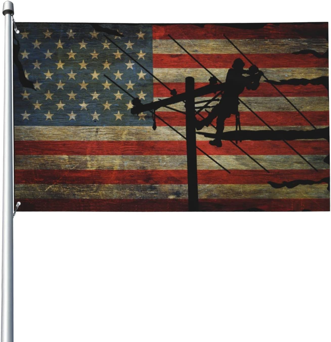 American USA Flag Lineman Powerline Technician Flag 4.85x8 ft Garden ...