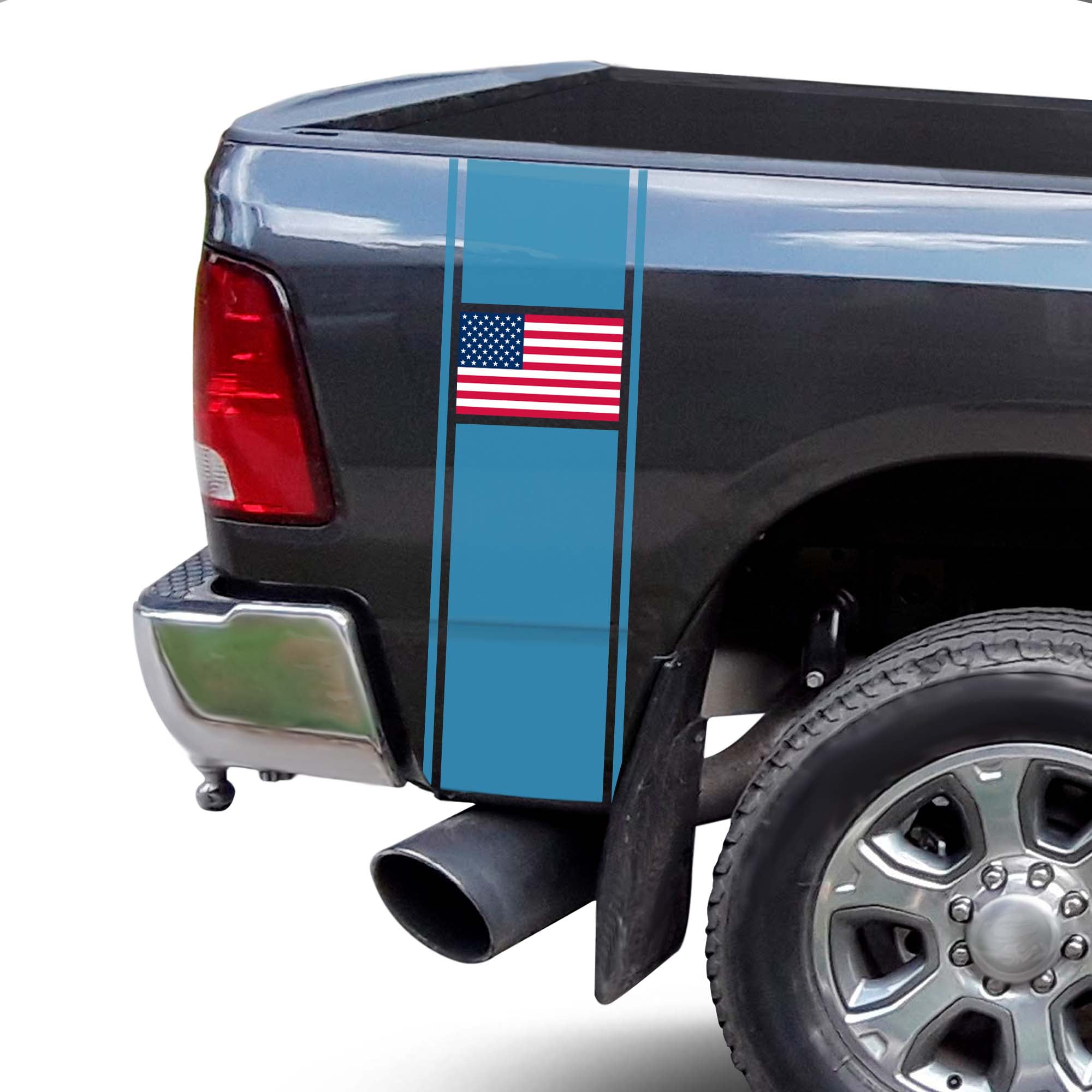American USA Flag Racing Stripes Rear Truck Bed Vinyl Decal Sticker ...