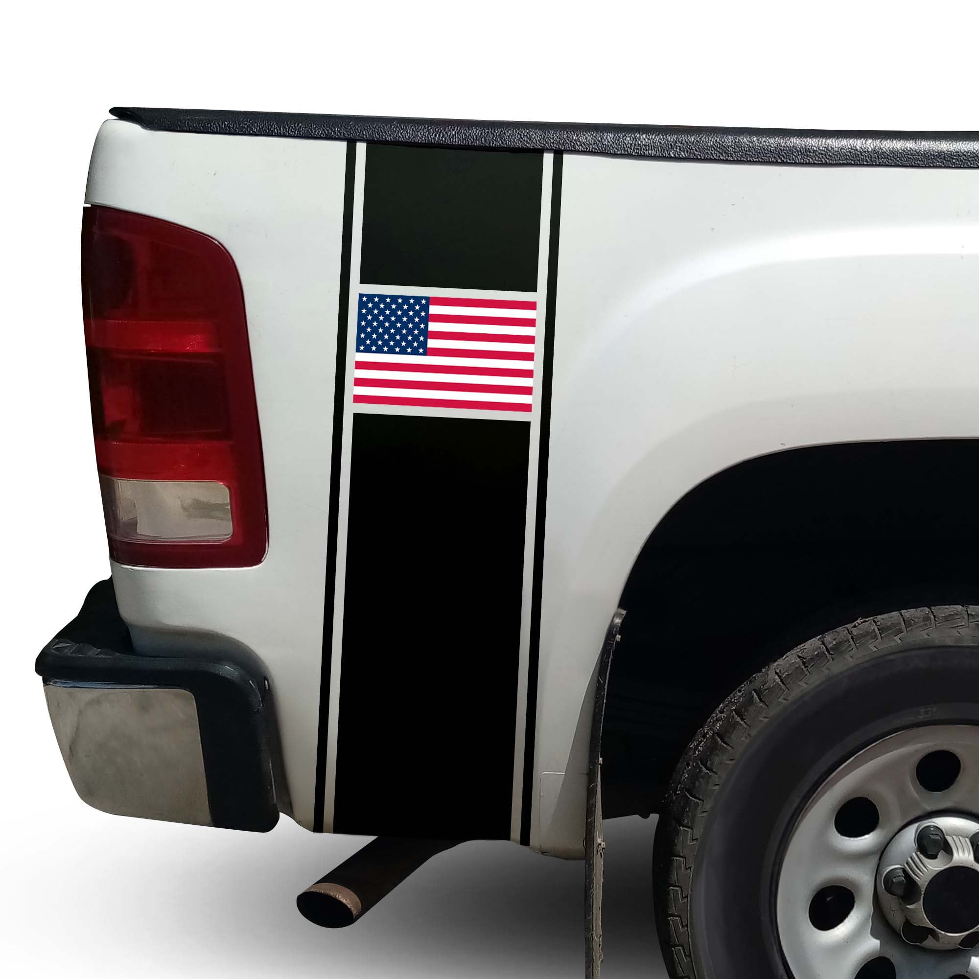 American USA Flag Racing Stripes Rear Truck Bed Vinyl Decal Sticker ...