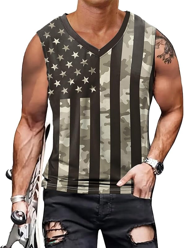 American USA Flag Tank Top for Men Patriotic 4th of July Sleeveless ...