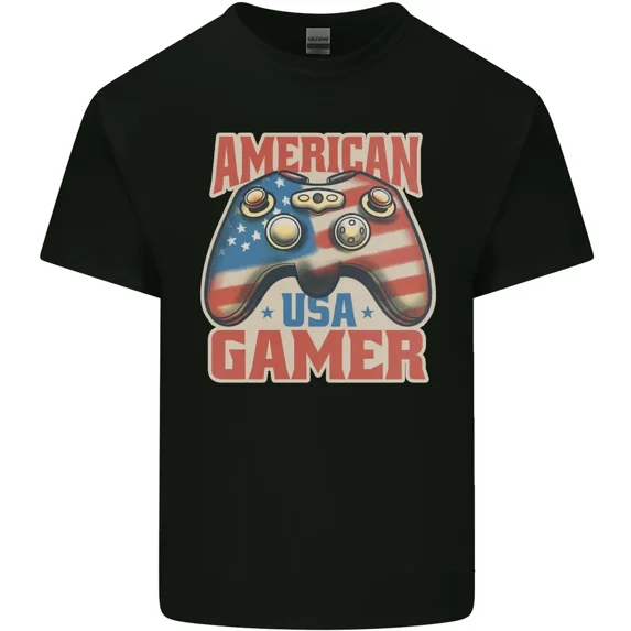 American USA Gamer Video Games Joypad Flag Graphic Cotton Tee Shirt,for ...