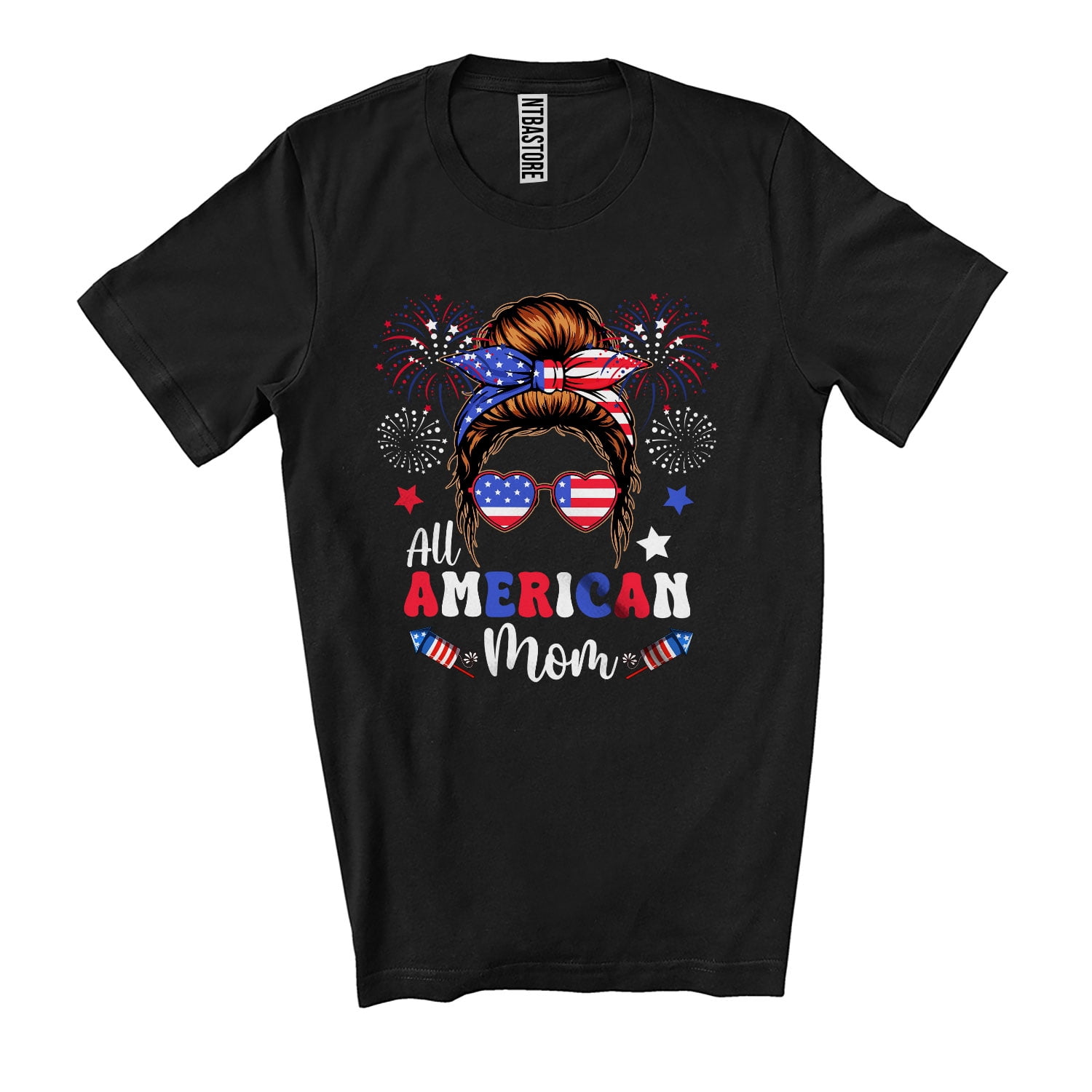 American USA Mom; Amusing 4th Of July US Flag Messy Bun Hair Women ...